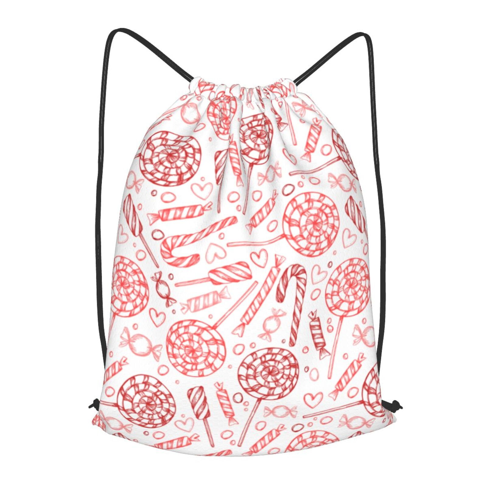XMXT Drawstring Backpack, White Lollipop Candy Hand Drawn Waterproof Gym Bag for Women, s ...