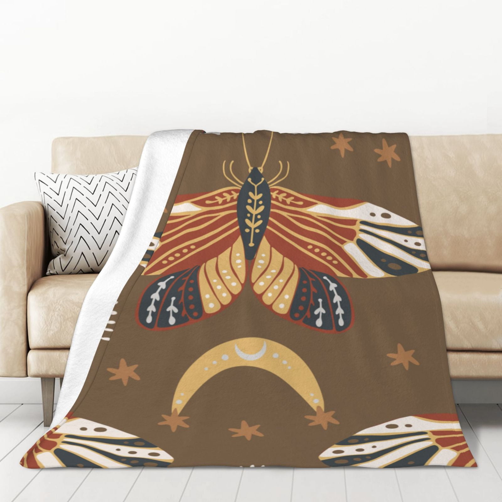 XMXT Flannel Throw Blanket, Boho Insect Texture Throw Blankets for Bed ...