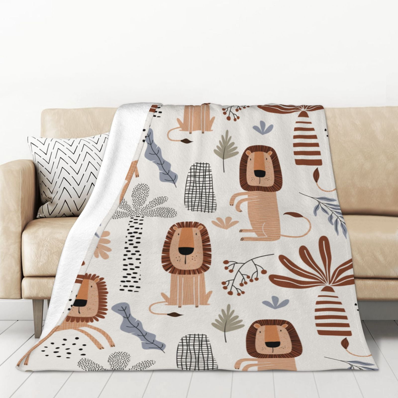 XMXT Flannel Throw Blanket, Boho Lion Hand Drawing Throw Blankets for ...