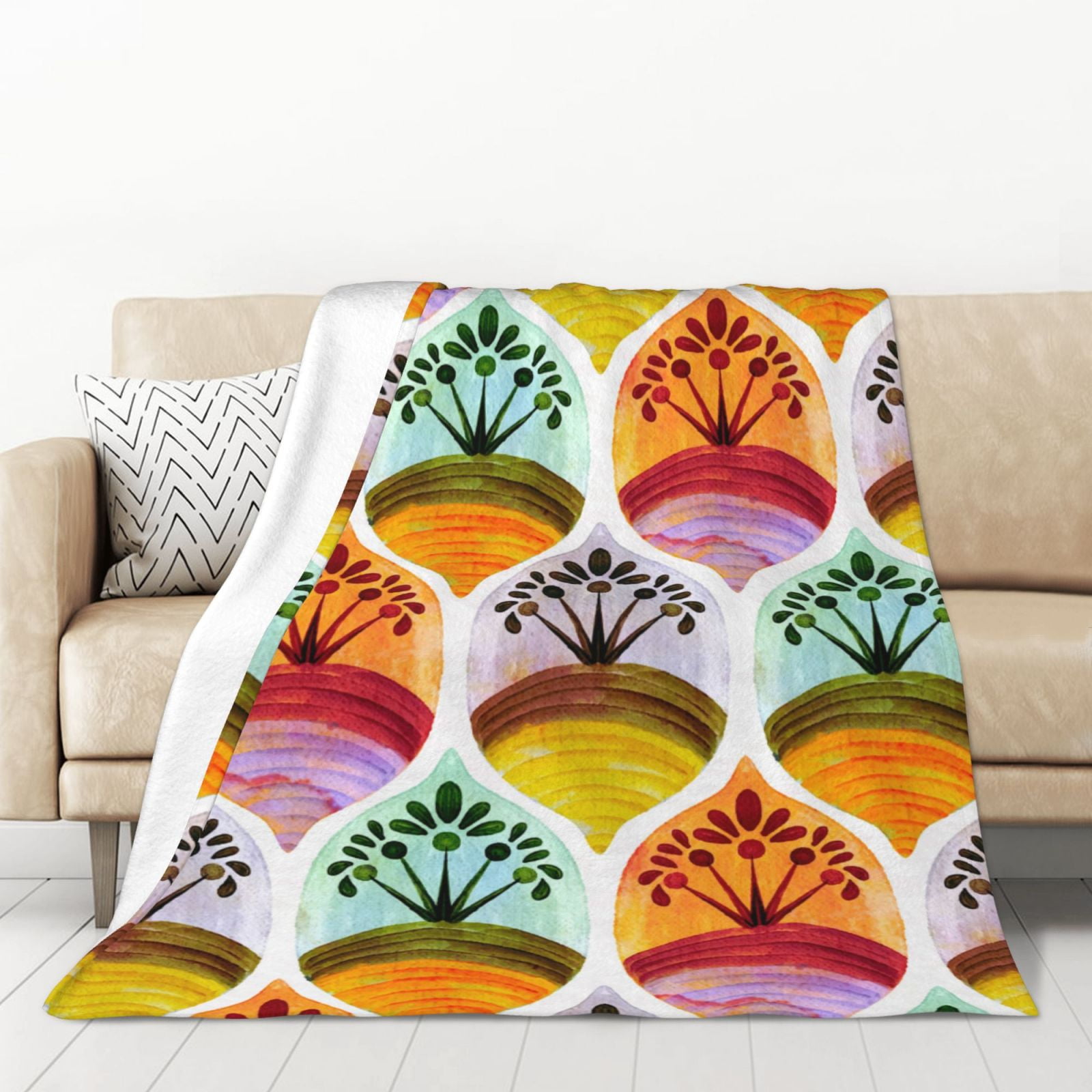 XMXT Flannel Throw Blanket, Multicolored Leaves Watercolor Throw ...
