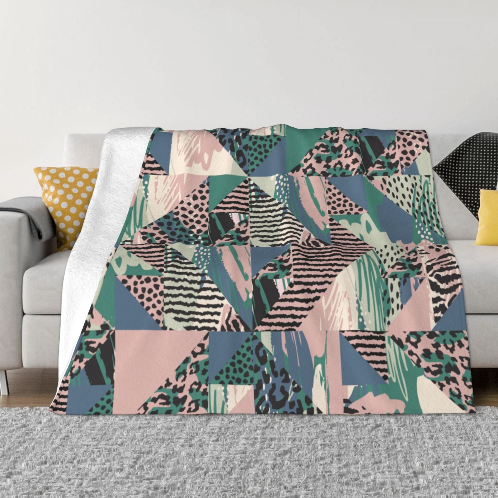 XMXT Flannel Throw Blanket for Couch, Animal Print Collage Bed Sofa ...
