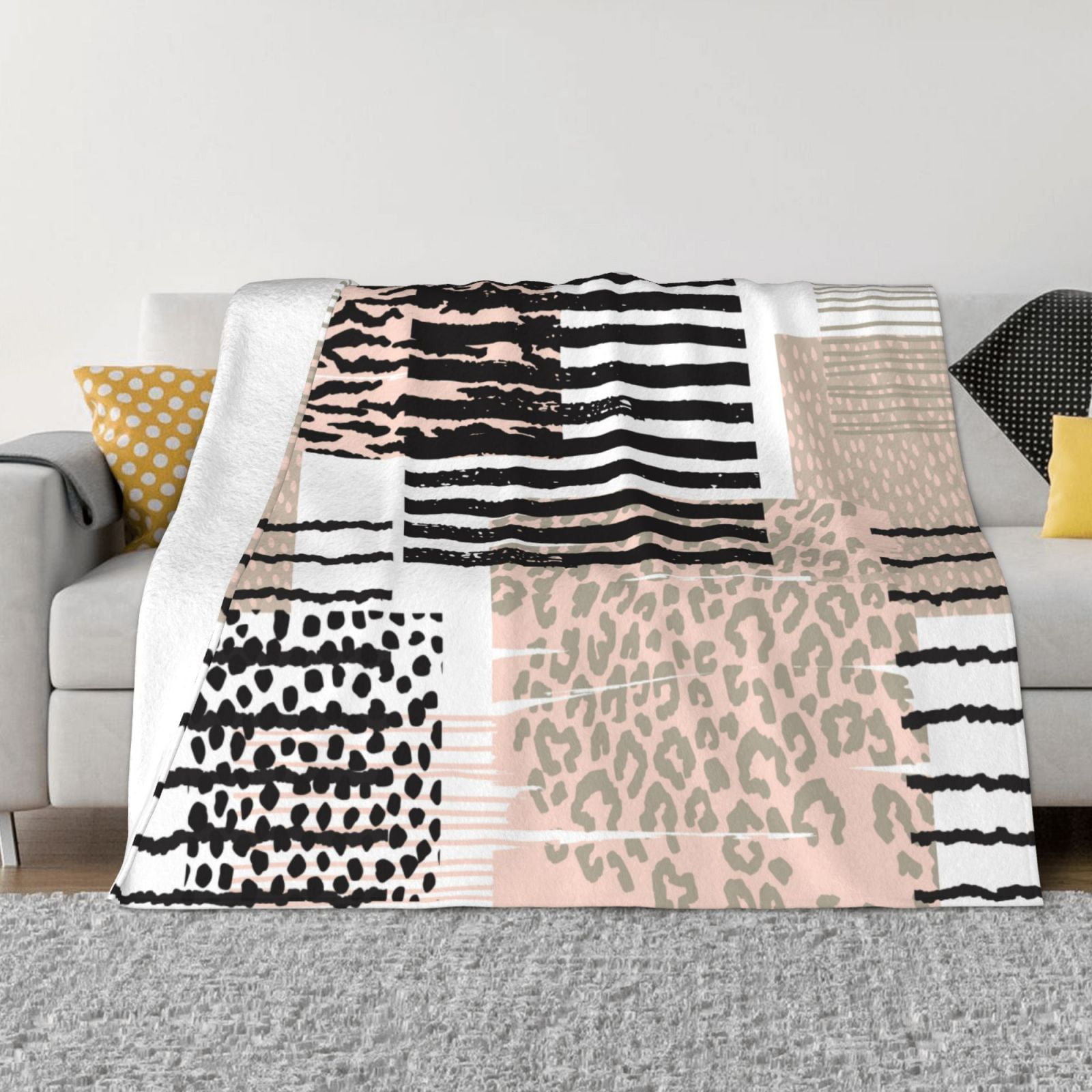 XMXT Flannel Throw Blanket for Couch, Animal Print Collage Bed Sofa ...