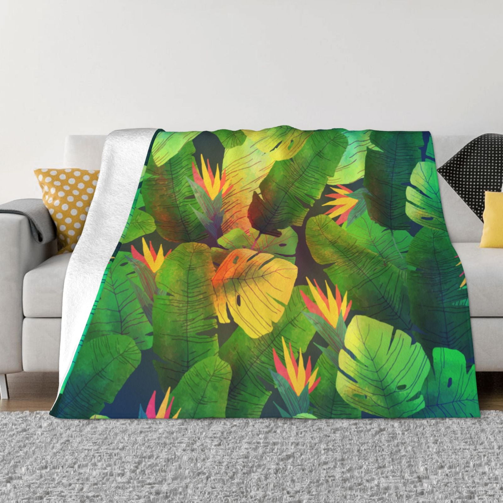 XMXT Flannel Throw Blanket for Couch, Beautiful Tropical Plant Bed Sofa ...
