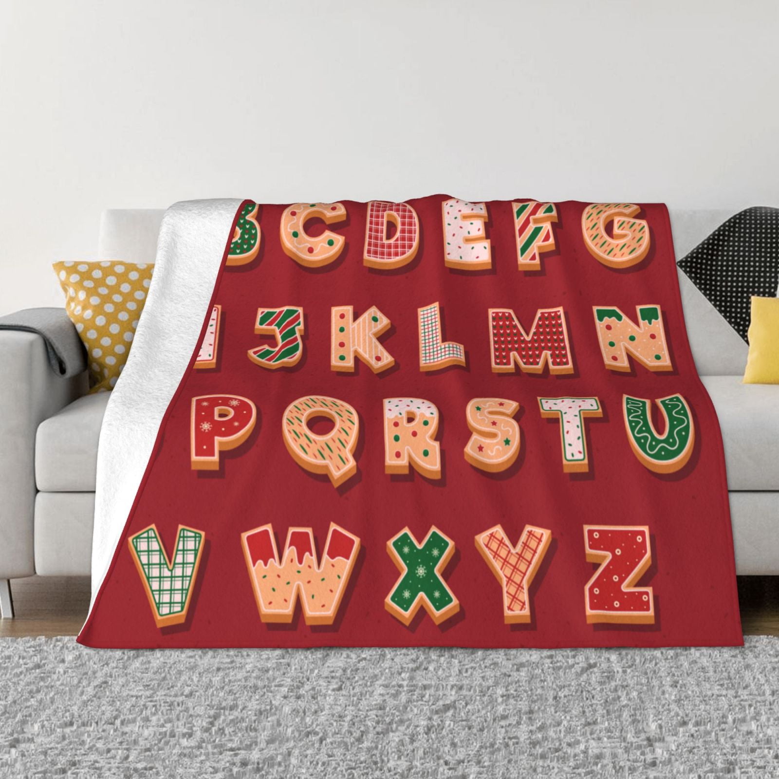 XMXT Flannel Throw Blanket for Couch, Candy Alphabet Print Bed Sofa ...