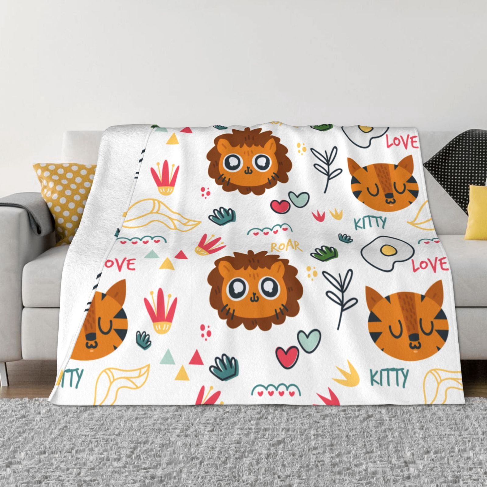 XMXT Flannel Throw Blanket for Couch, Cartoon Animal Pups Bed Sofa ...