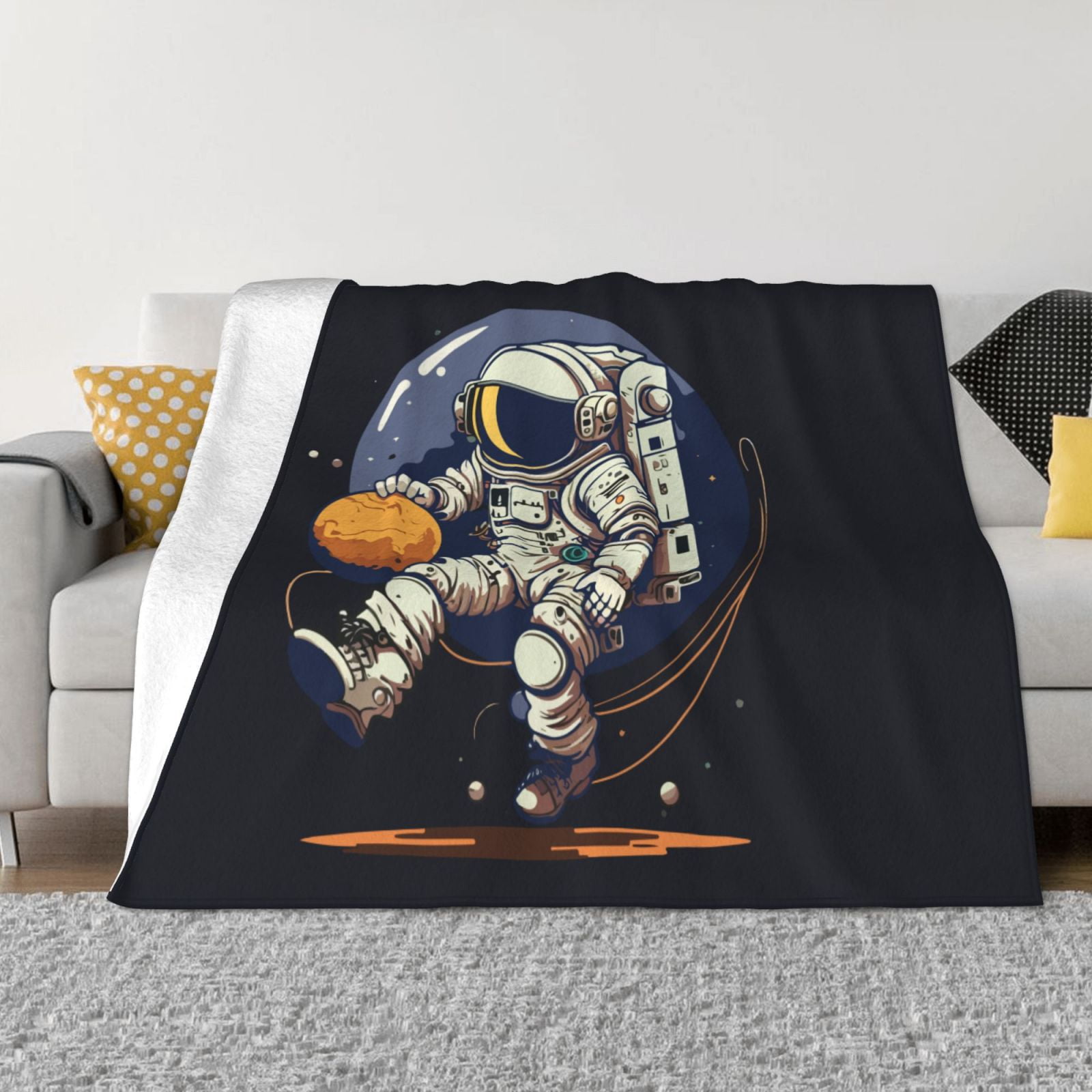 XMXT Flannel Throw Blanket for Couch, Cartoon Floating Astronaut Bed ...