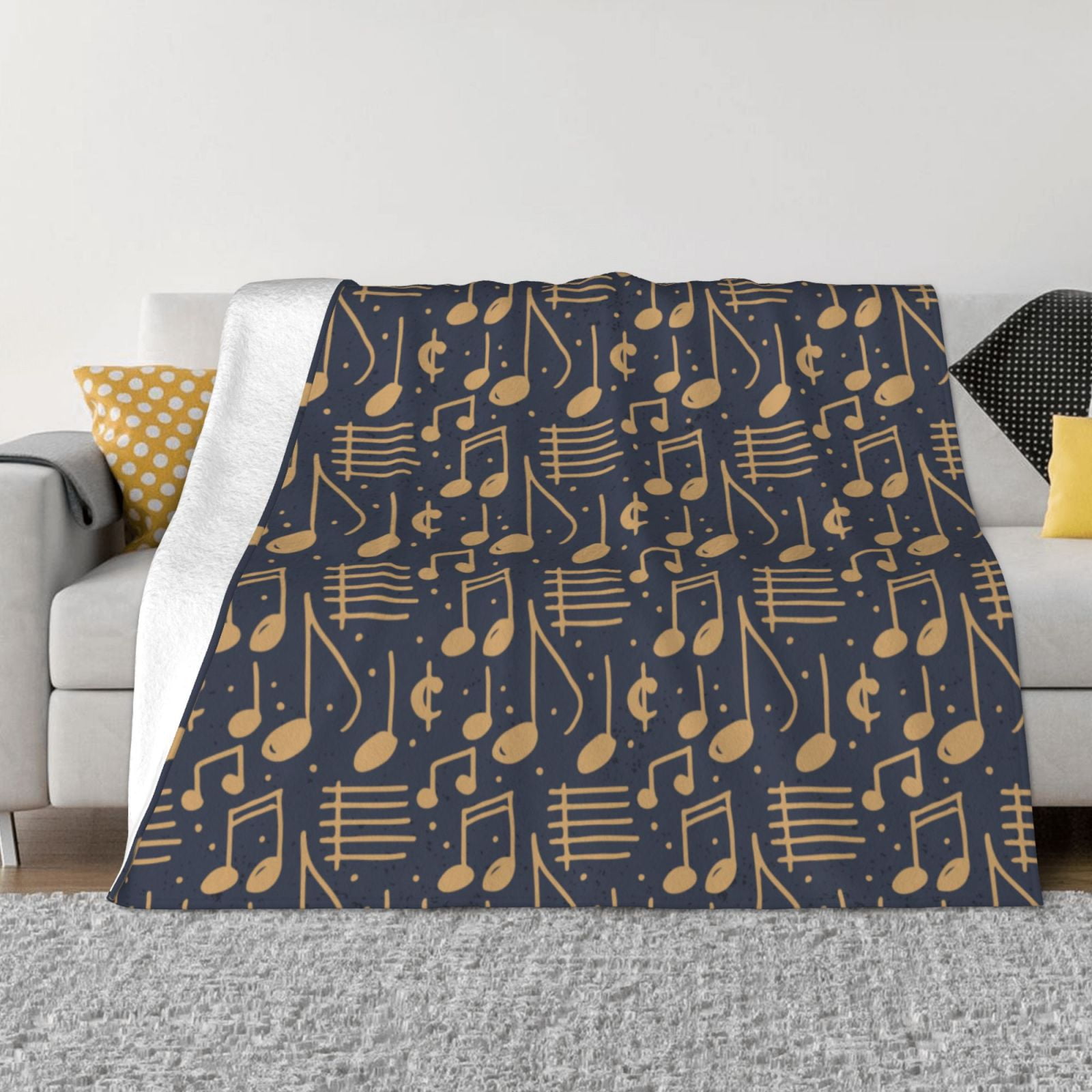 XMXT Flannel Throw Blanket for Couch, Cartoon Music Note Print Bed Sofa ...