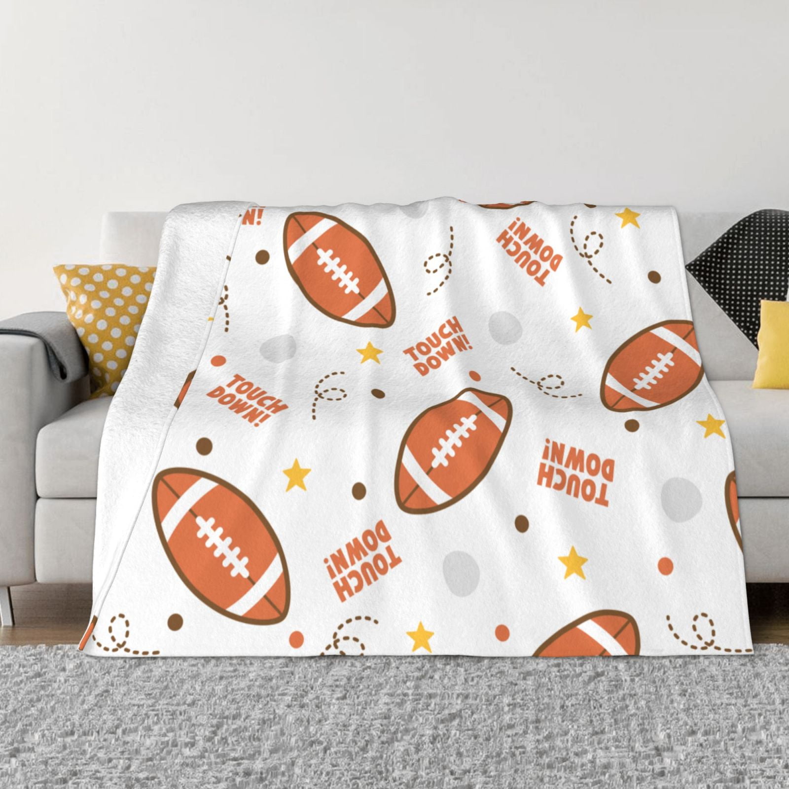 XMXT Flannel Throw Blanket for Couch, Cartoon Rugby Ball Bed Sofa Decor ...