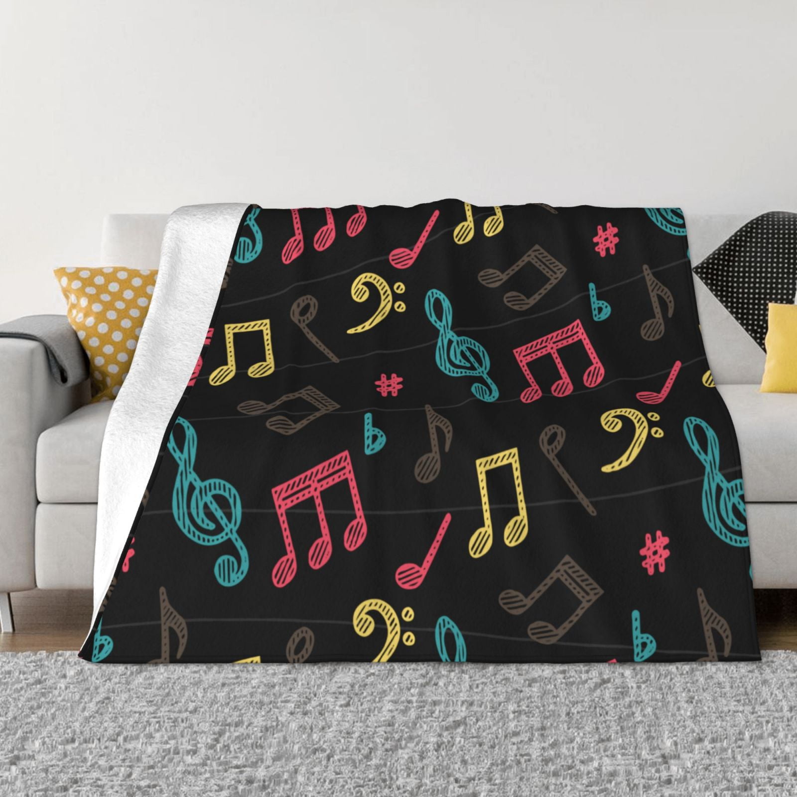 XMXT Flannel Throw Blanket for Couch, Colorful Music Symbols Bed Sofa ...