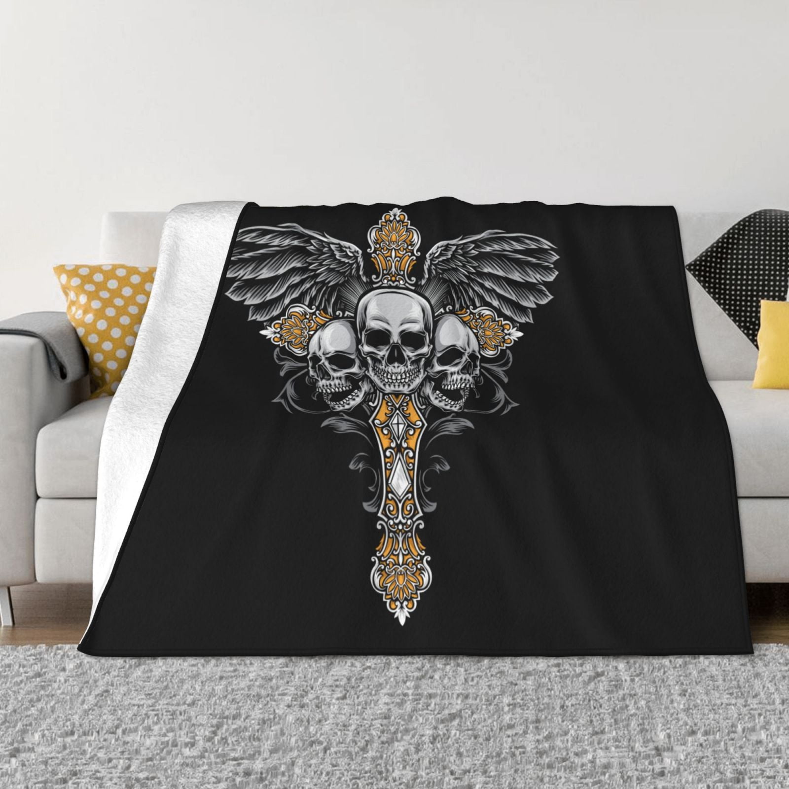 XMXT Flannel Throw Blanket for Couch, Crucifix Decoration Skull Bed ...
