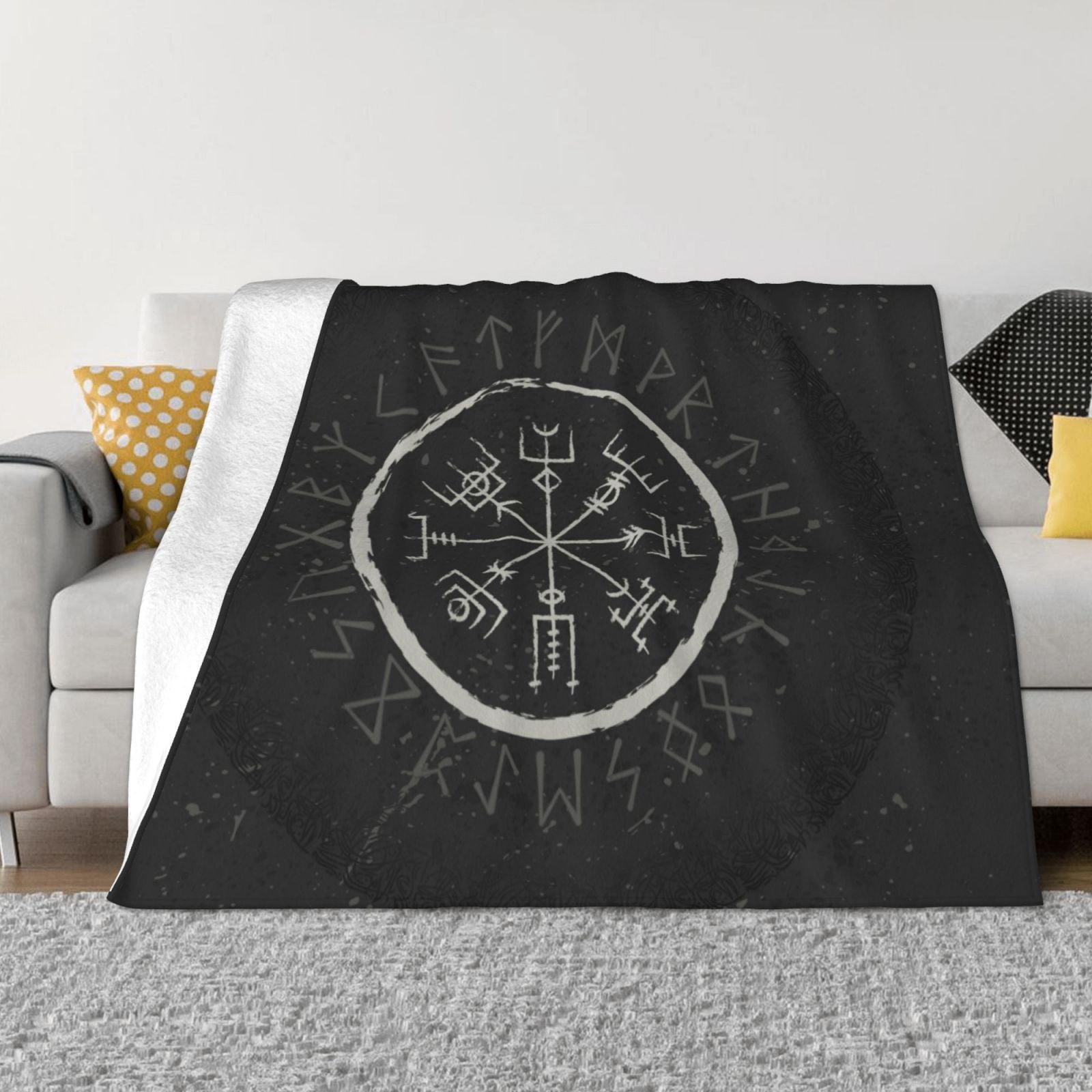 XMXT Flannel Throw Blanket for Couch, Dark Rune Pattern Bed Sofa Decor ...