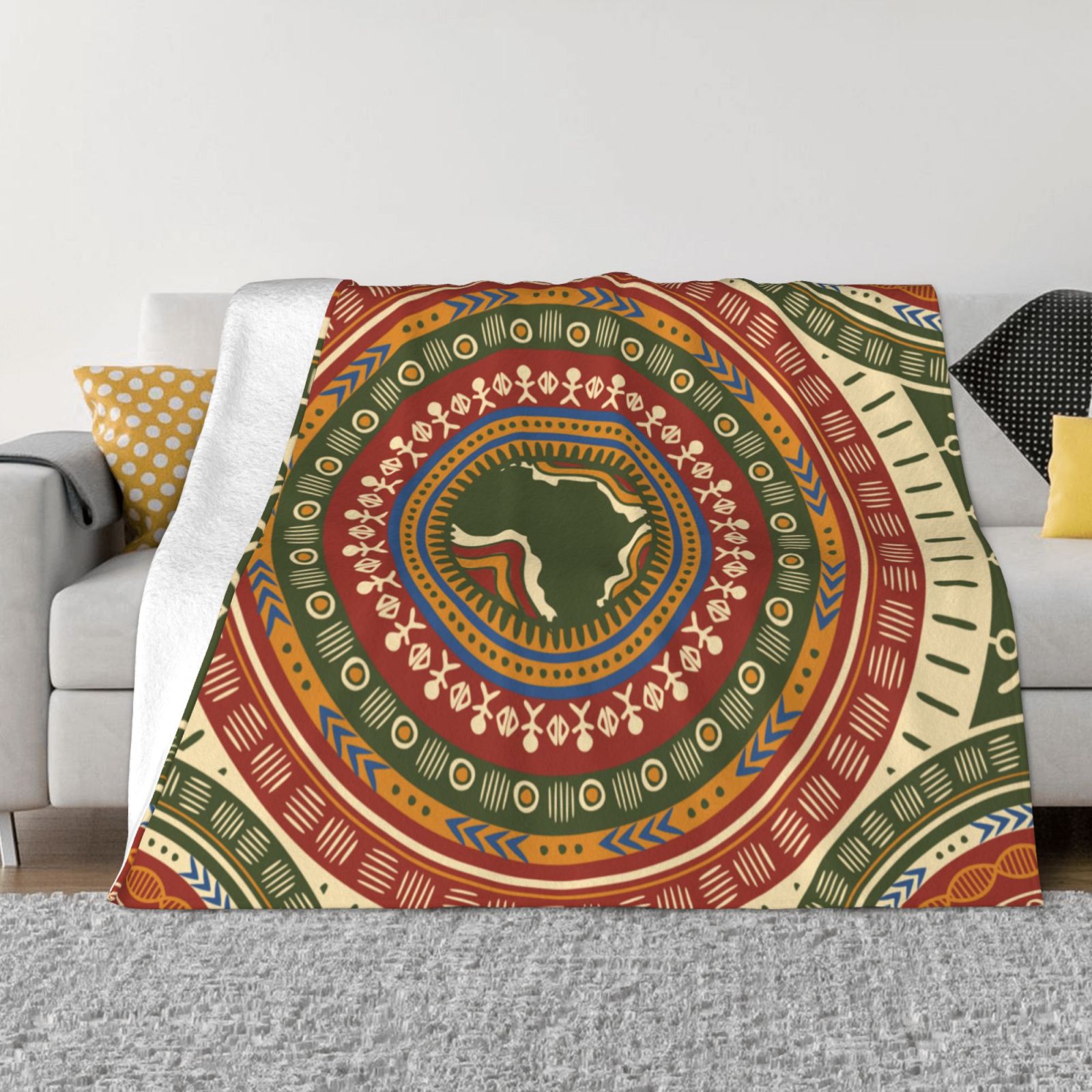 XMXT Flannel Throw Blanket for Couch, Ethnic Map Decorative Painting ...