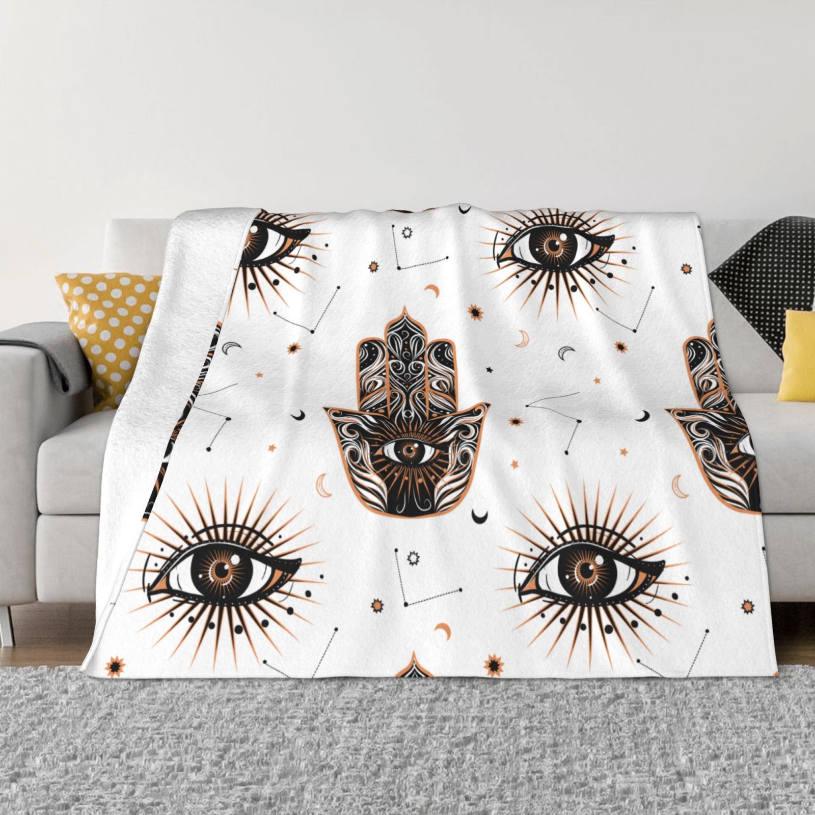 XMXT Flannel Throw Blanket for Couch, Hassam Eye Hand Bed Sofa Decor ...