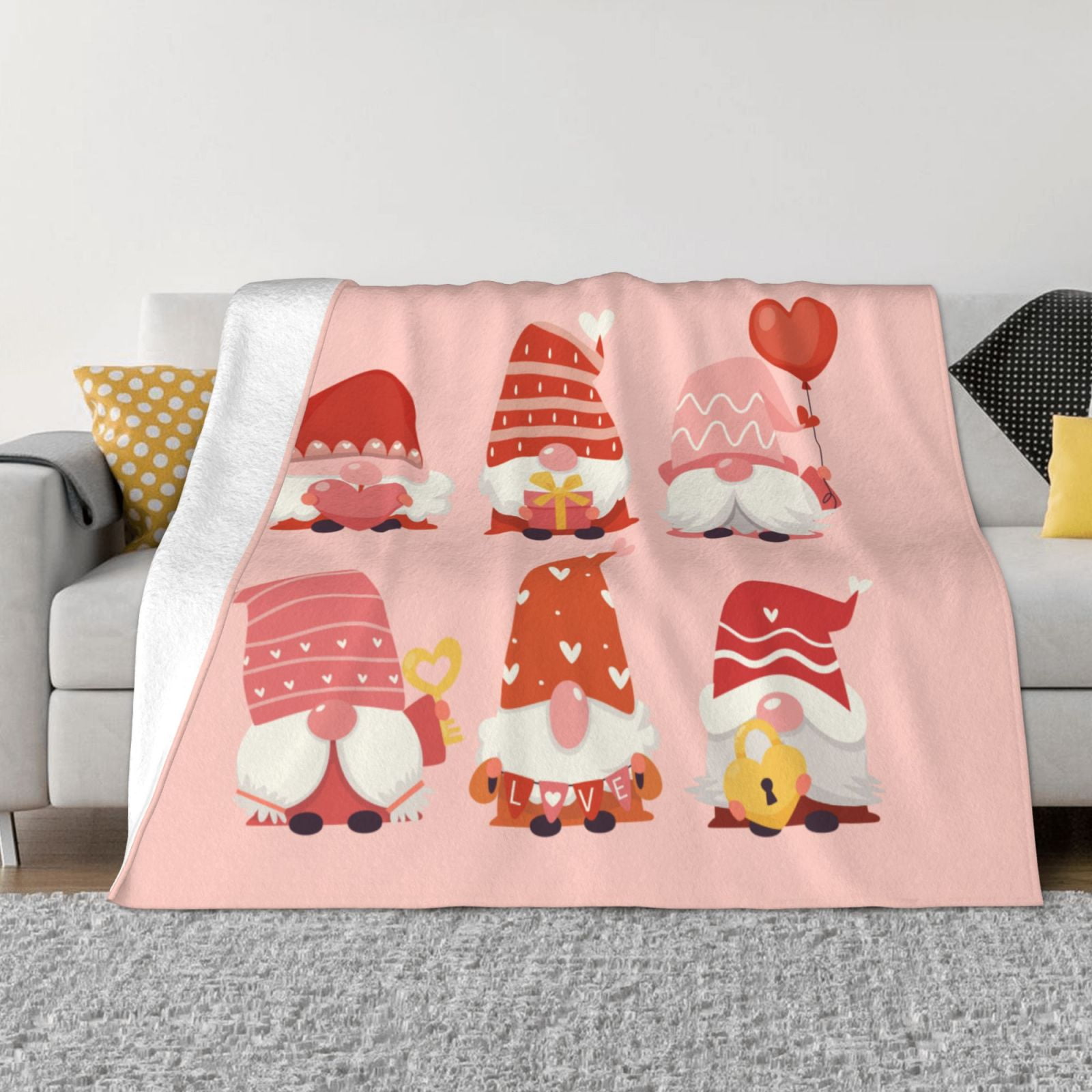 XMXT Flannel Throw Blanket for Couch, Love Elf Pattern Bed Sofa Decor ...