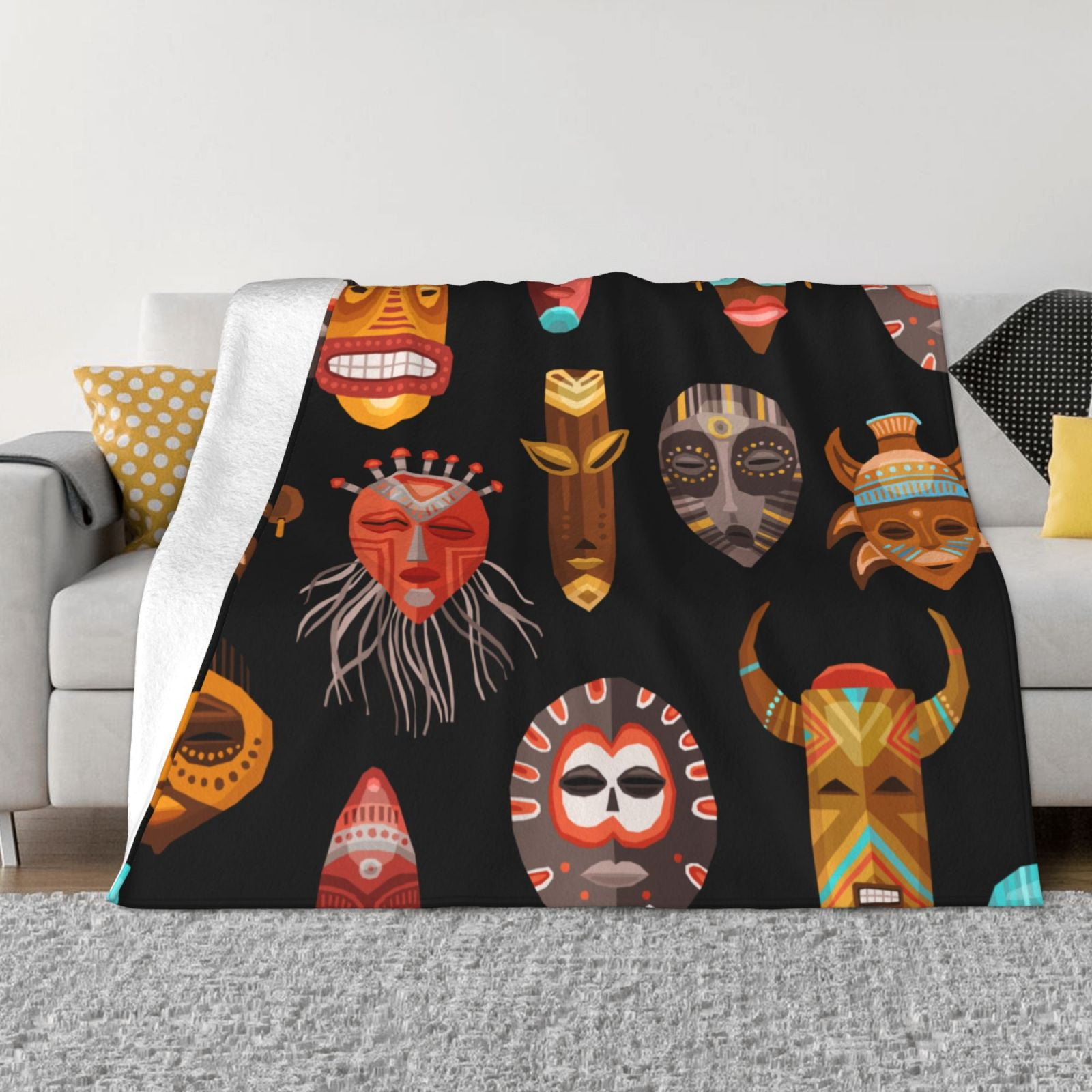 XMXT Flannel Throw Blanket for Couch, Multi Aboriginal Heads Bed Sofa ...
