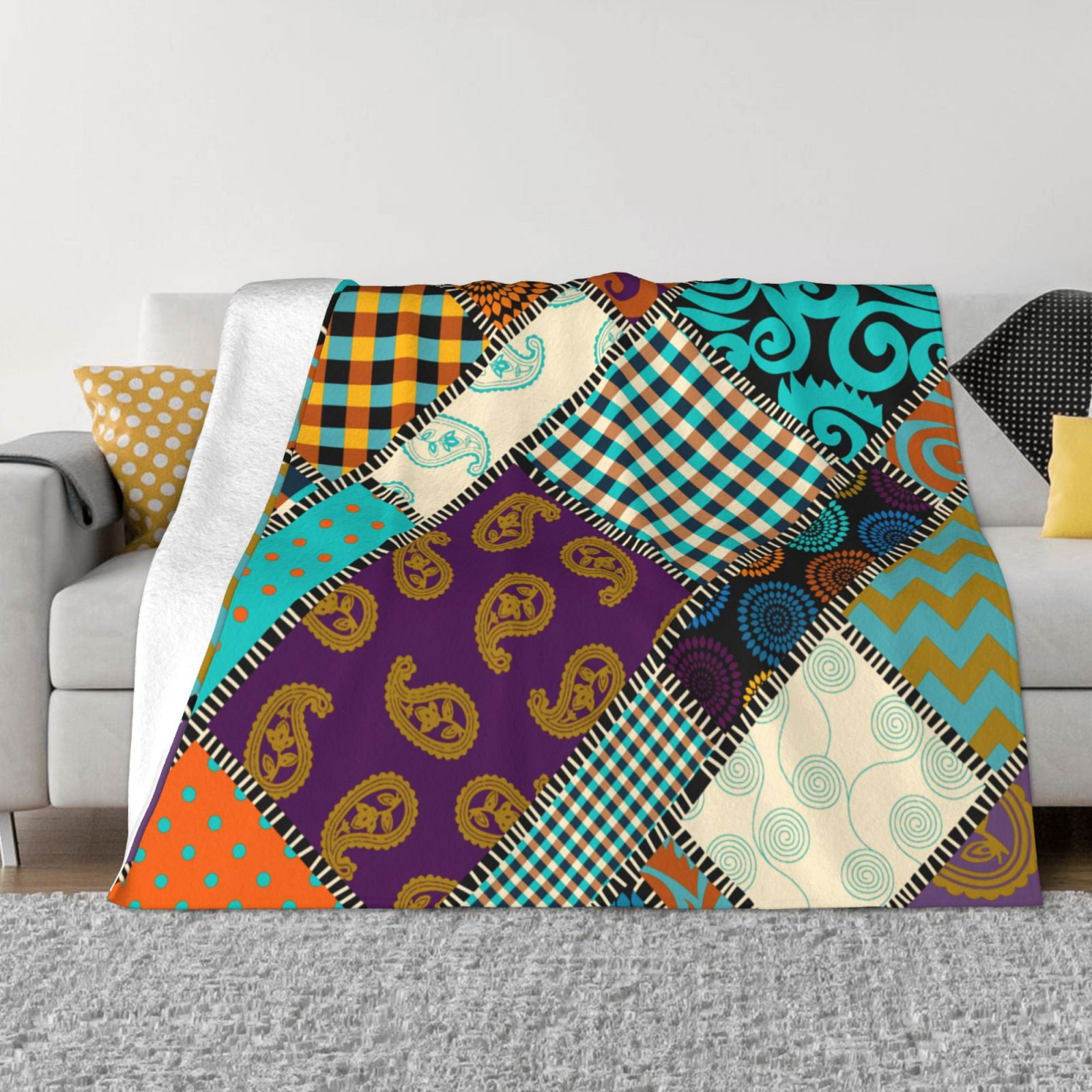 XMXT Flannel Throw Blanket for Couch, Multi Fabric Collage Bed Sofa ...