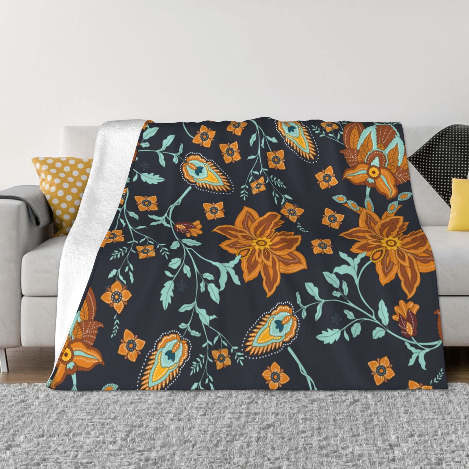 XMXT Flannel Throw Blanket for Couch, Perris Ethnic Flower Bed Sofa ...