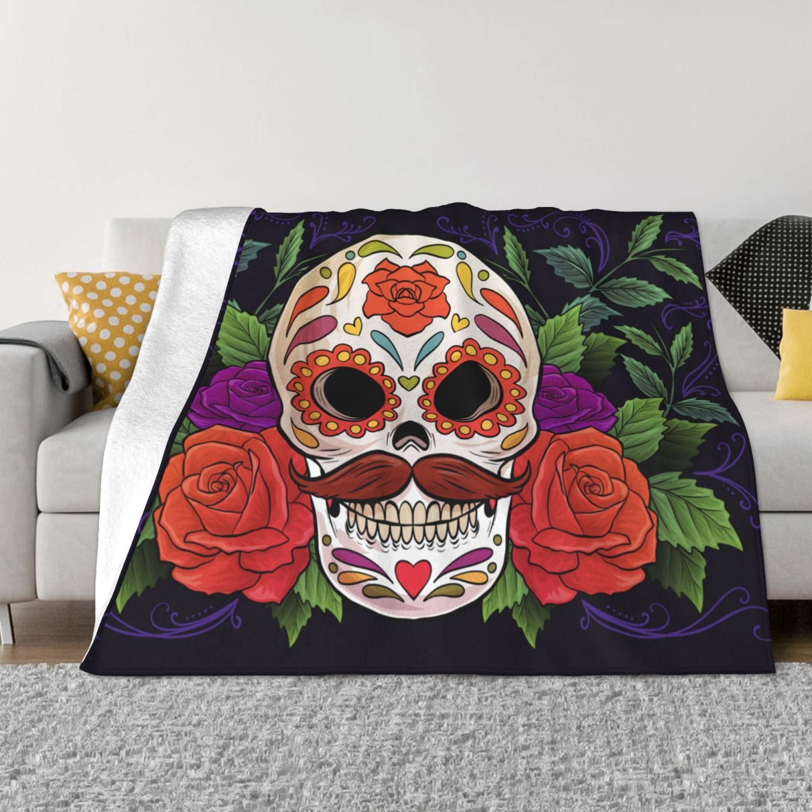 XMXT Flannel Throw Blanket for Couch, Skull Cartoon Deco Print Bed Sofa ...