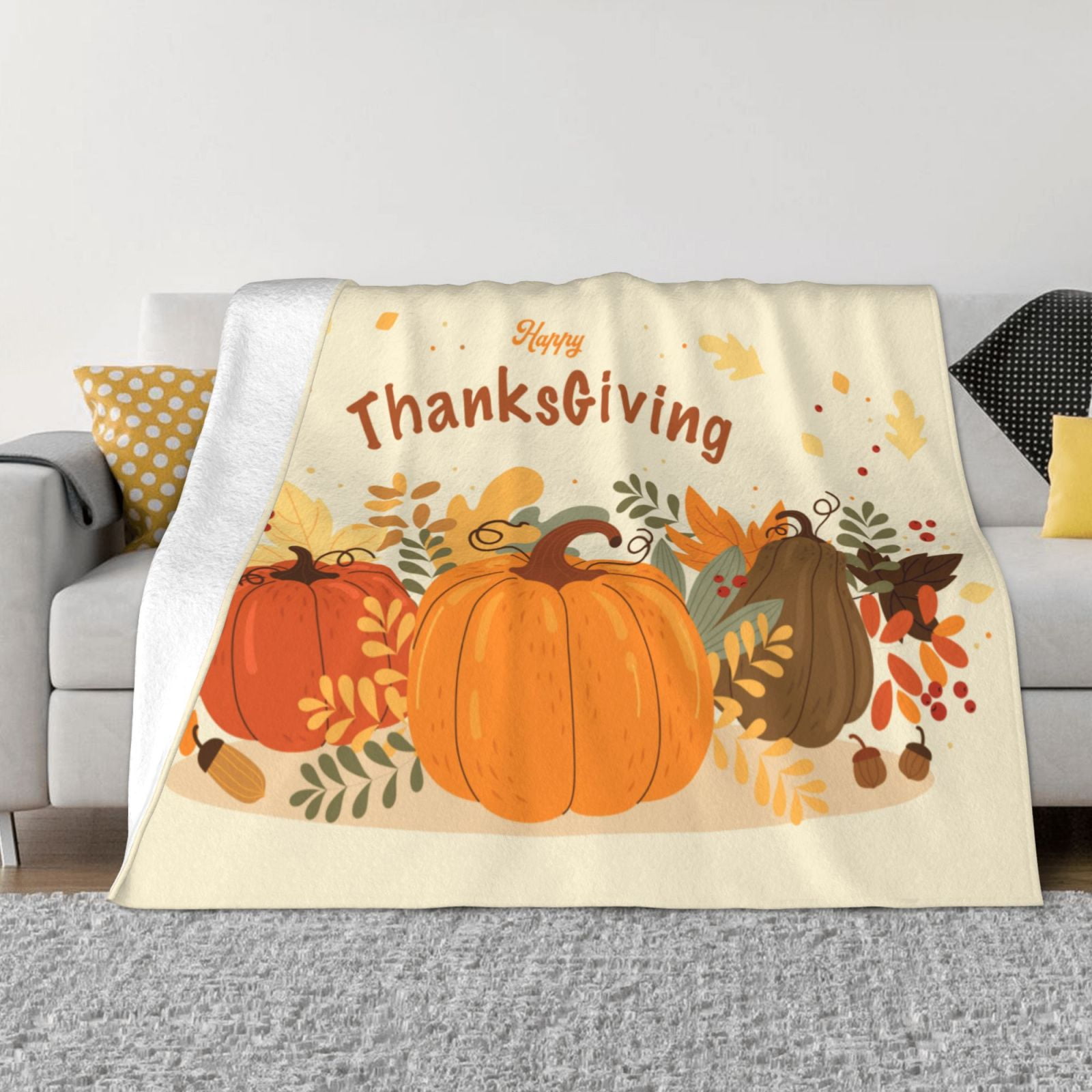 XMXT Flannel Throw Blanket for Couch, Thanksgiving Blessing Print Bed ...