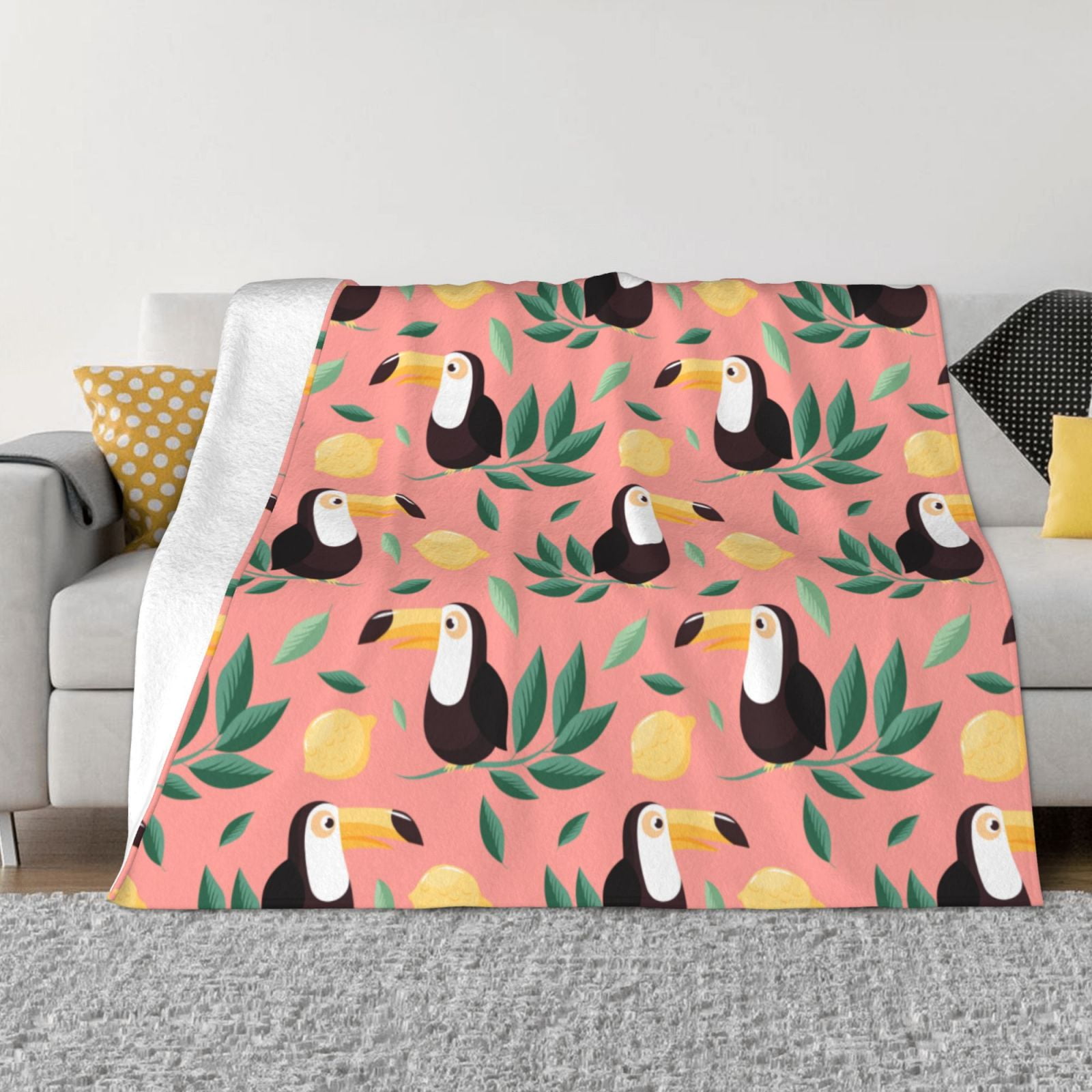 XMXT Flannel Throw Blanket for Couch, Toucan Lemon Print Bed Sofa Decor ...