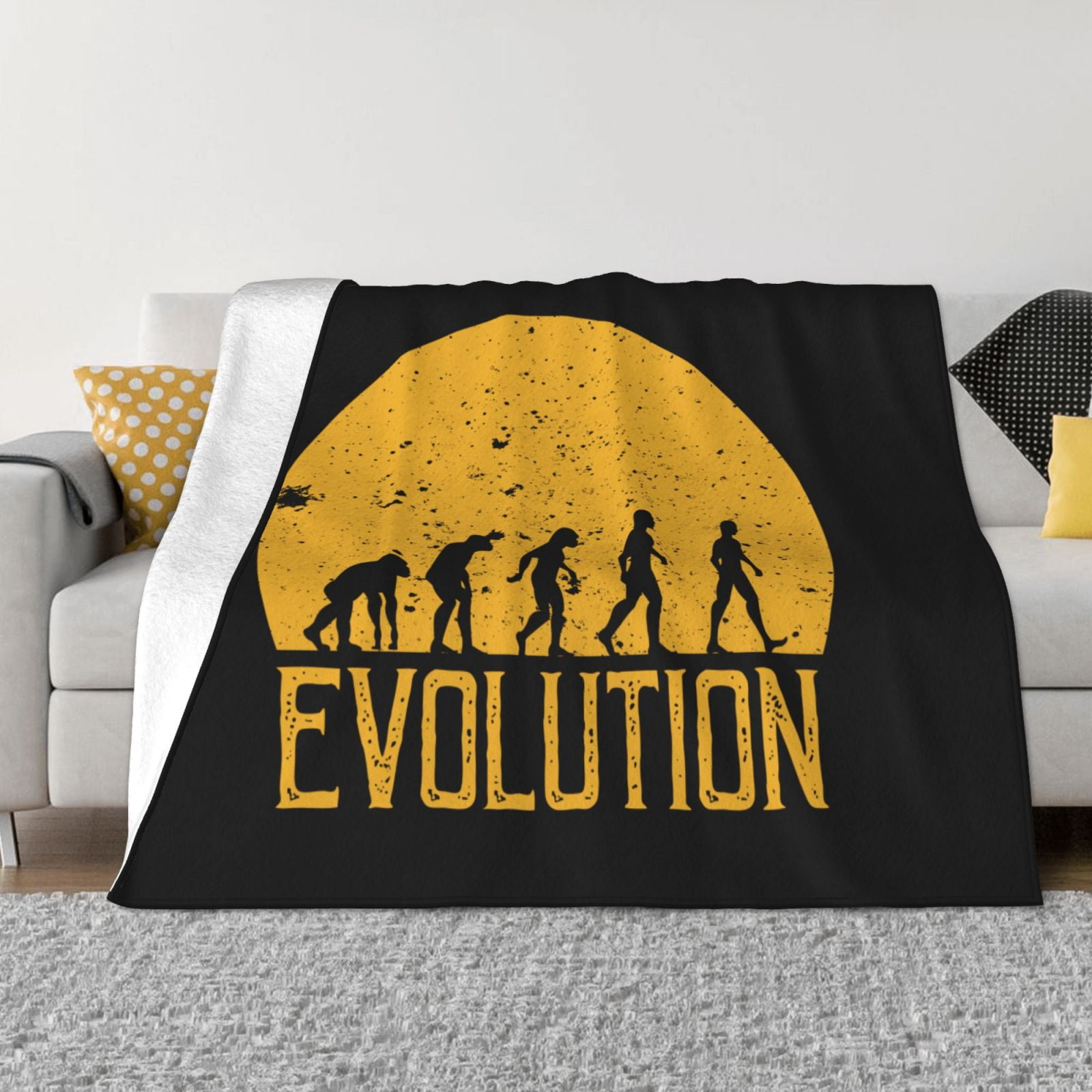 XMXT Flannel Throw Blanket for Couch, Warm Human Evolution Illustration ...