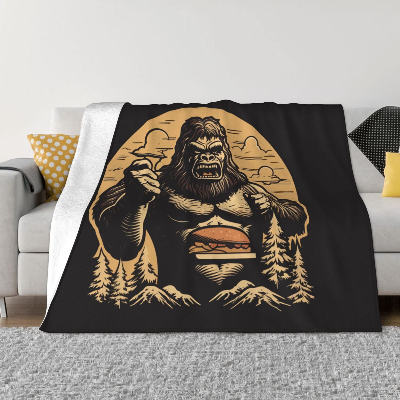 XMXT Flannel Throw Blanket for Couch, Warm Monster Eating Burger Bed ...