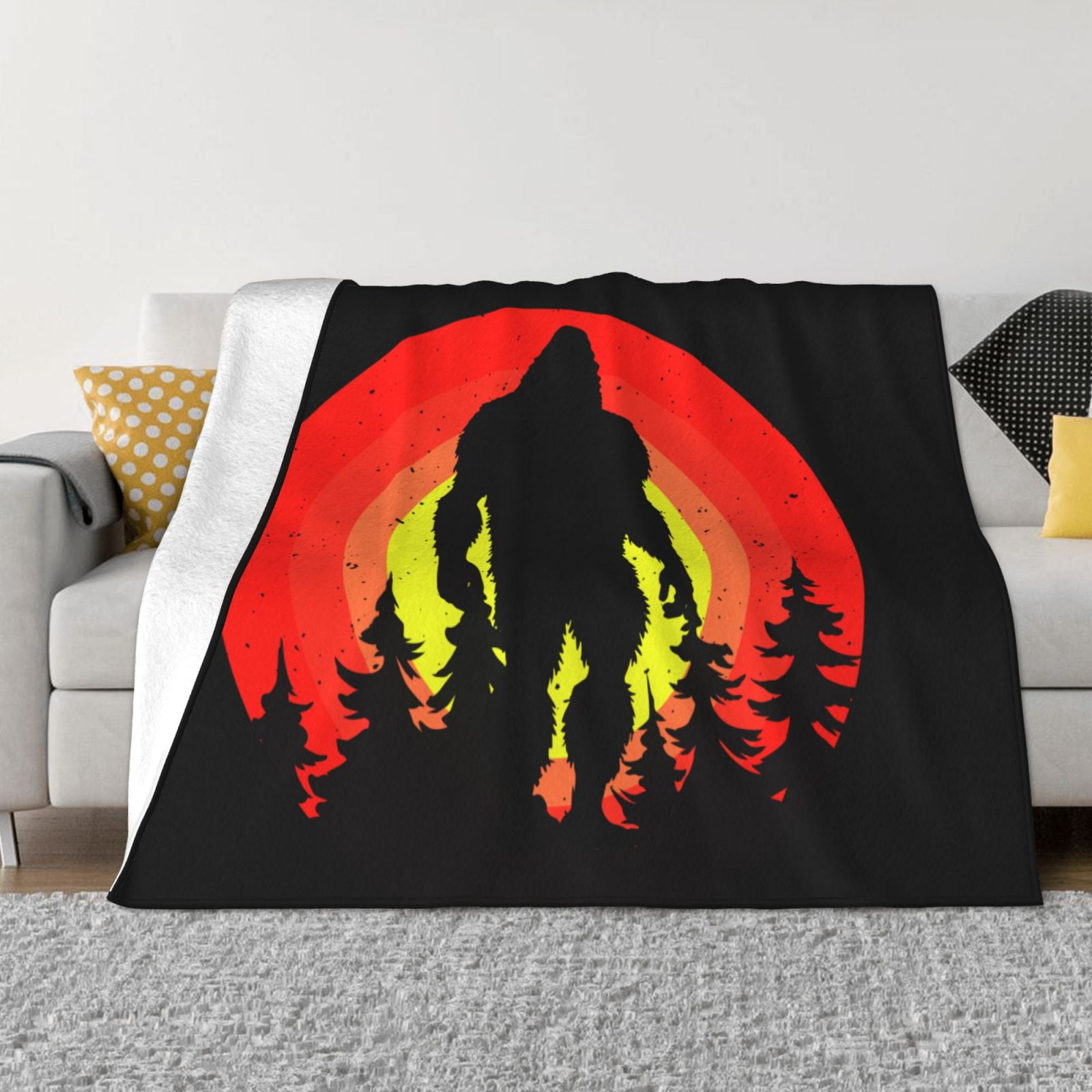 XMXT Flannel Throw Blanket for Couch, Warm Sunset Sasquatch Silhouette ...