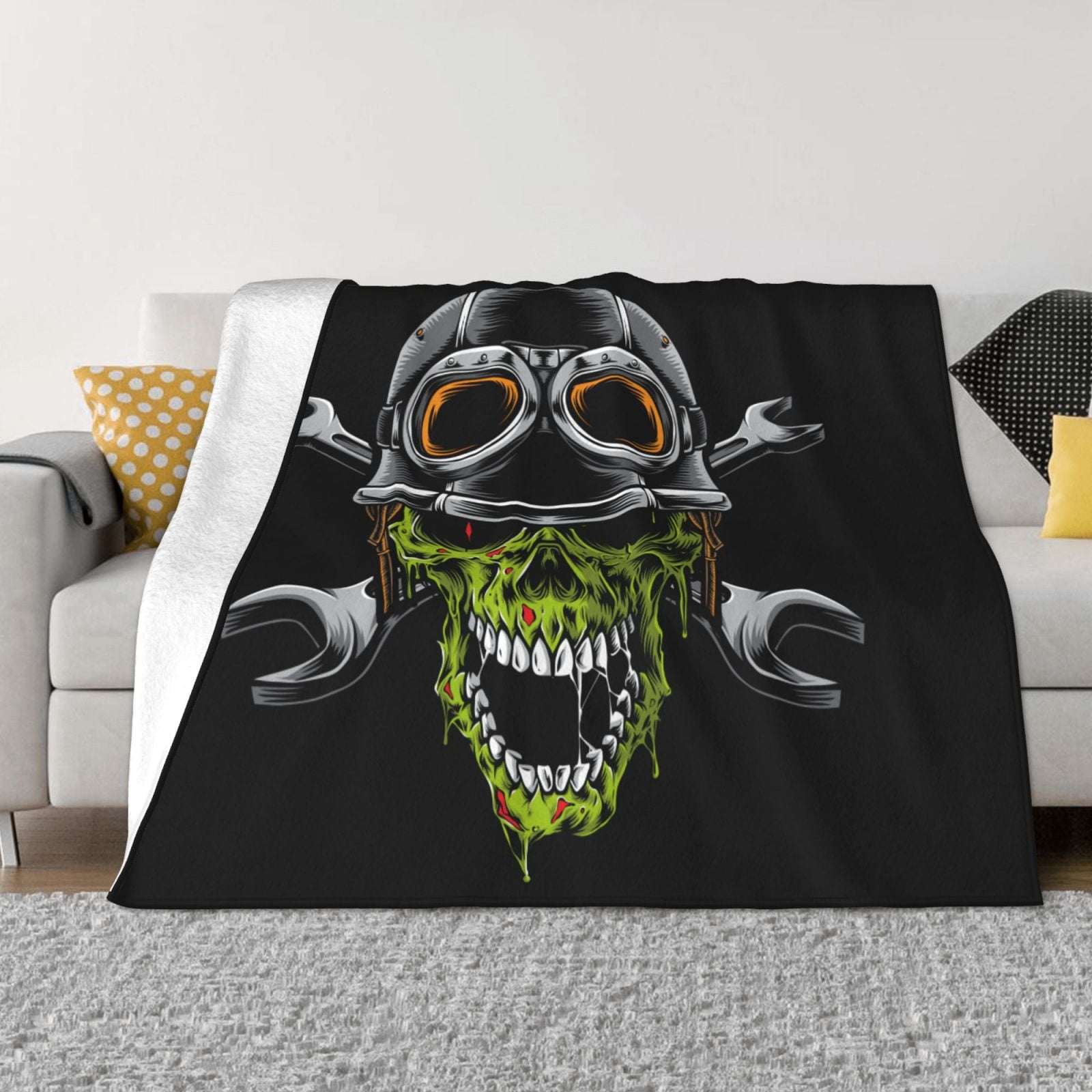 XMXT Flannel Throw Blanket for Couch, Zombie Rider Head Bed Sofa Decor ...