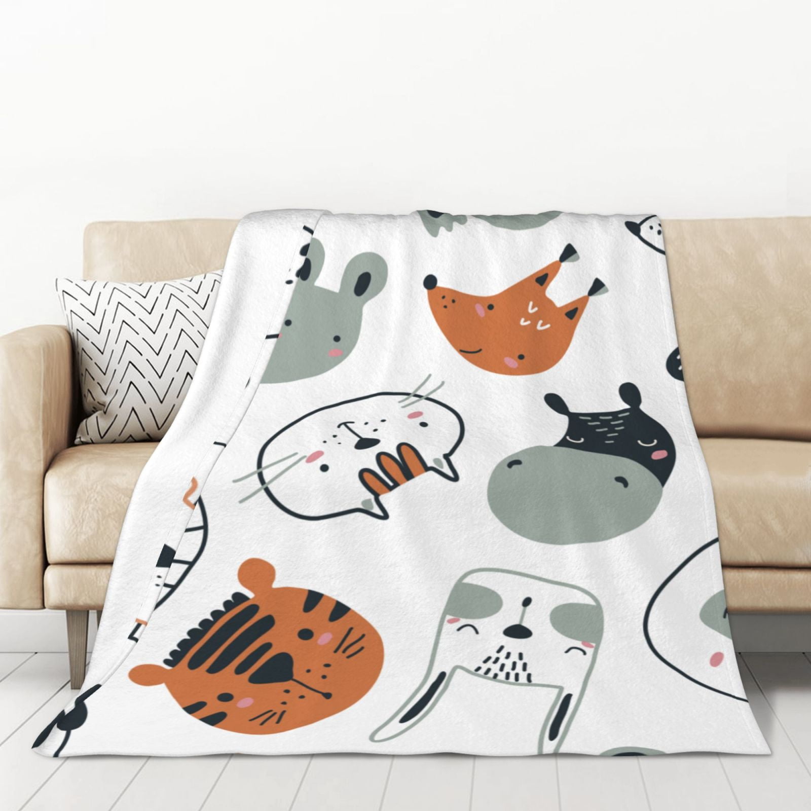 XMXT Flannel Warm Throw Blanket, Animal Head Line Drawing Bedroom Decor ...