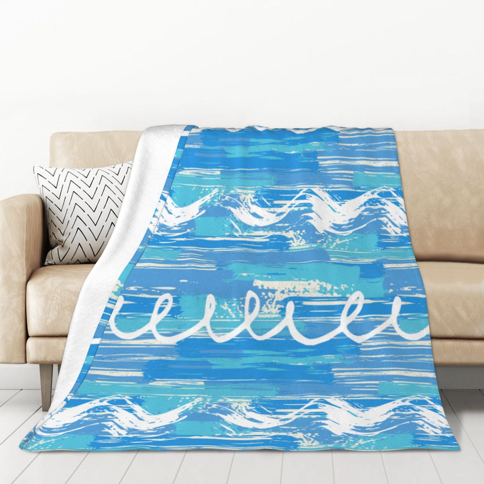 XMXT Flannel Warm Throw Blanket, Blue Abstract Lines Bedroom Decor ...