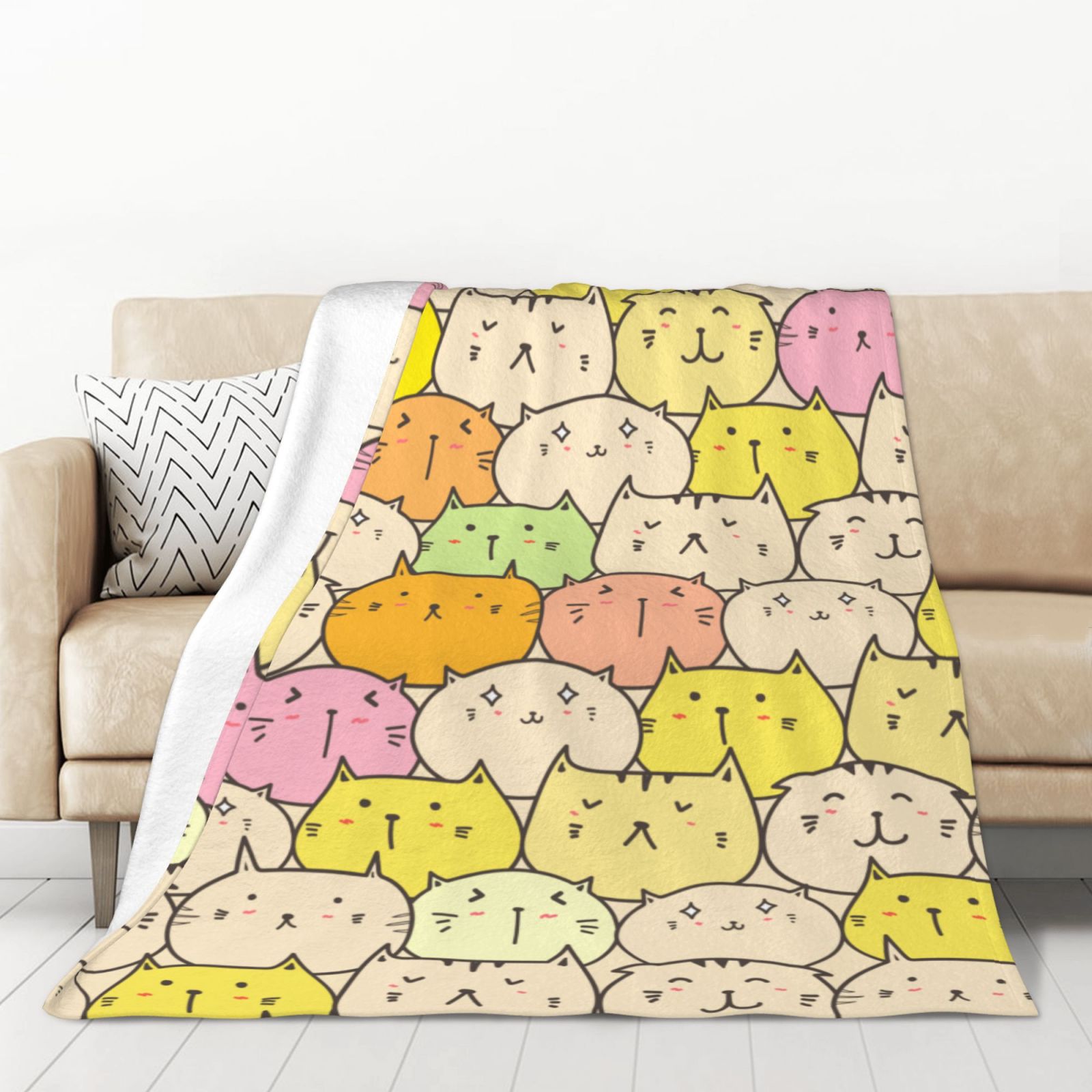 XMXT Flannel Warm Throw Blanket, Cute Cats Print Bedroom Decor Blankets ...