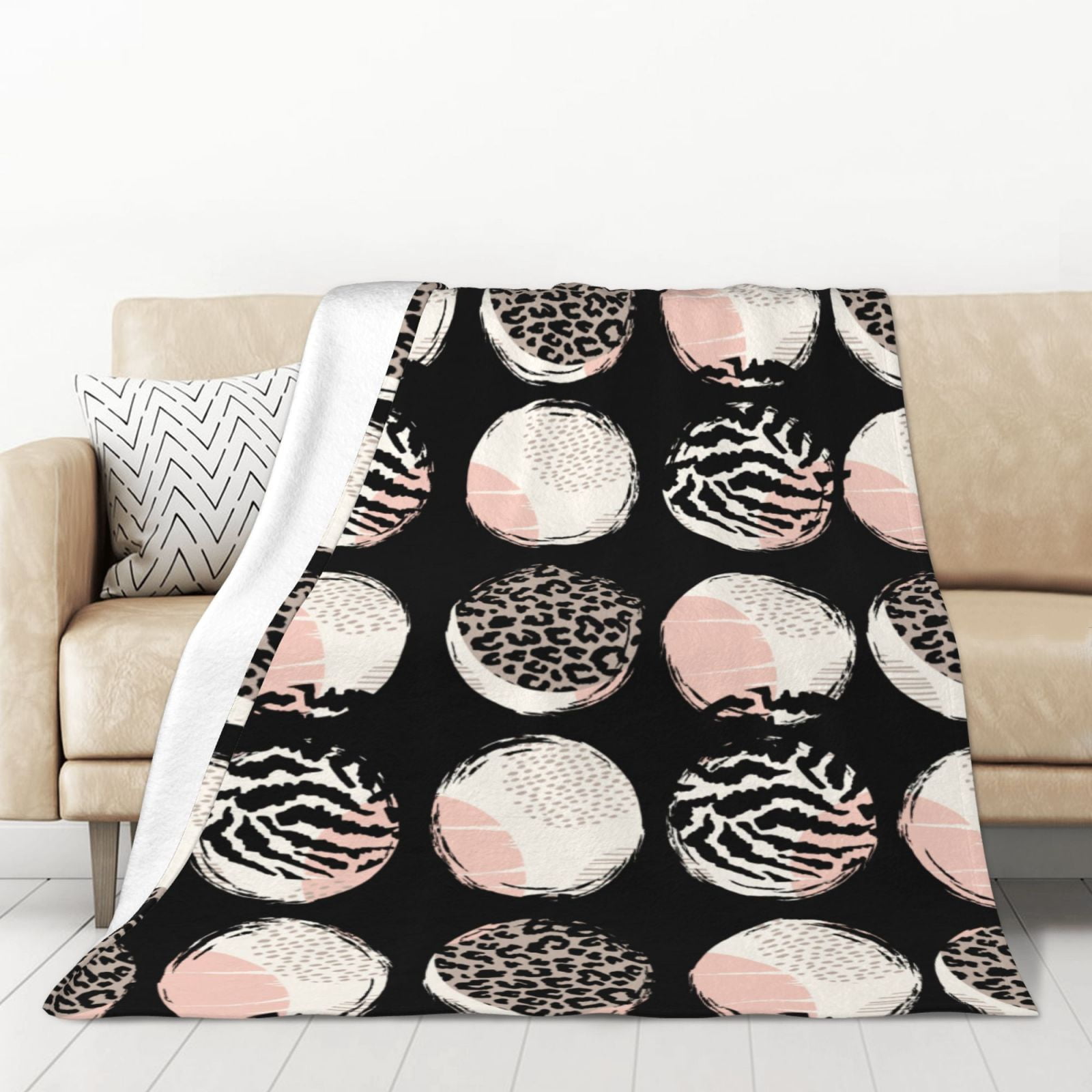 XMXT Flannel Warm Throw Blanket, Dotted Pink Animal Print Bedroom Decor ...