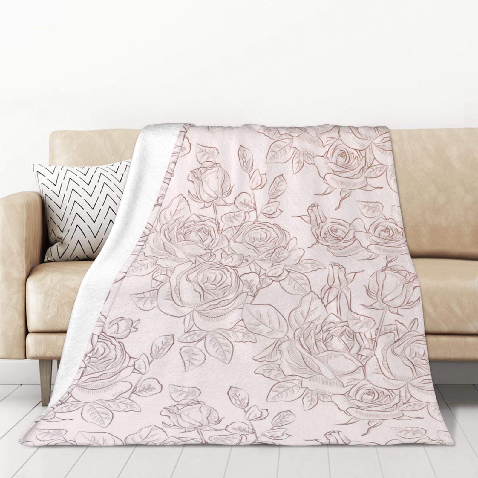 XMXT Flannel Warm Throw Blanket, Fans Rose Drawing Bedroom Decor ...
