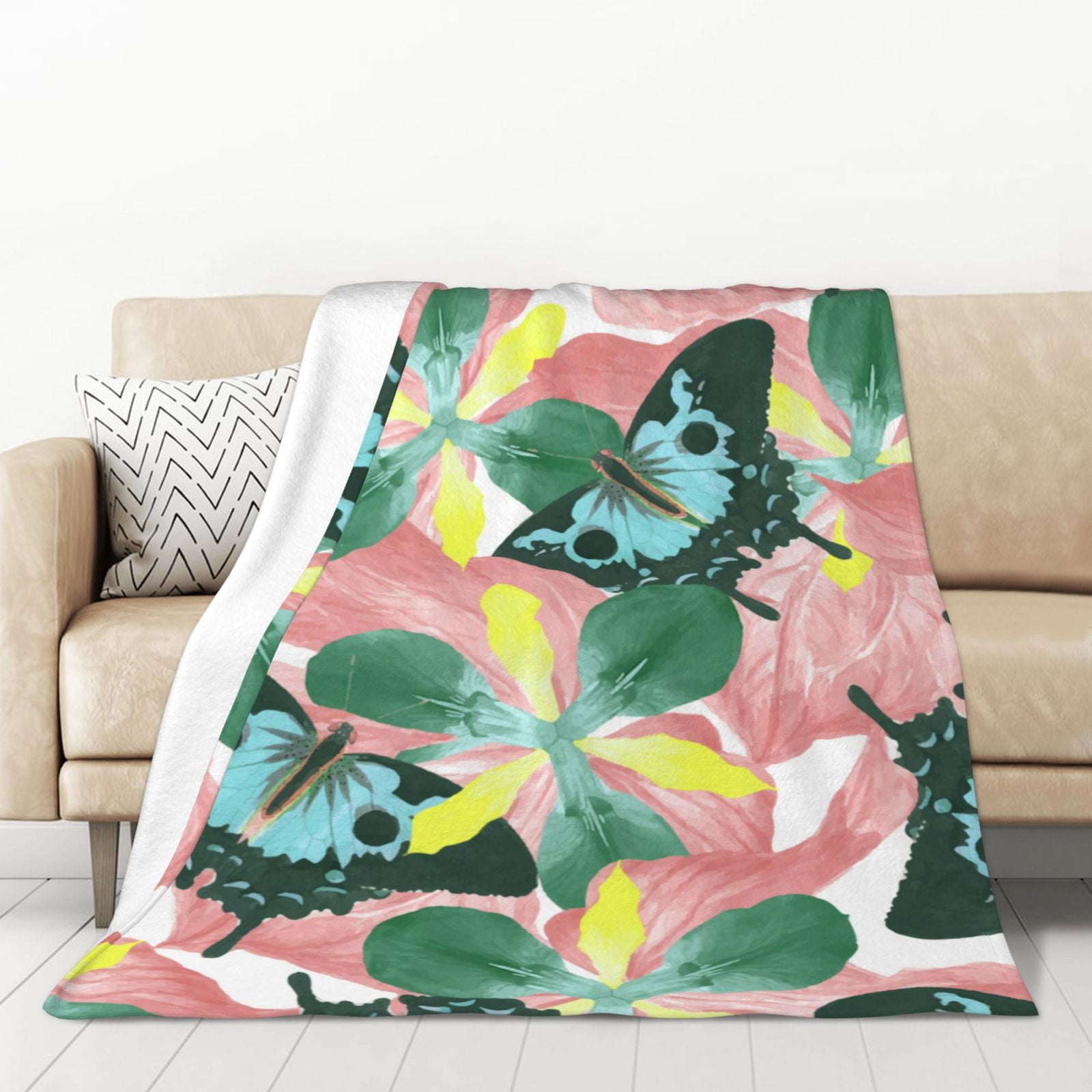 XMXT Flannel Warm Throw Blanket, Floral Butterfly Background Bedroom ...