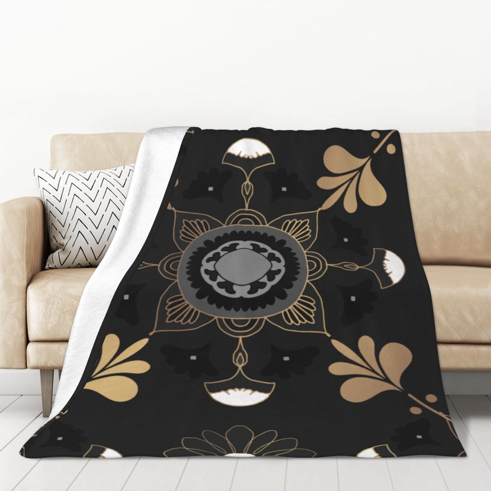 XMXT Flannel Warm Throw Blanket, Gold Deco Flower Bedroom Decor ...