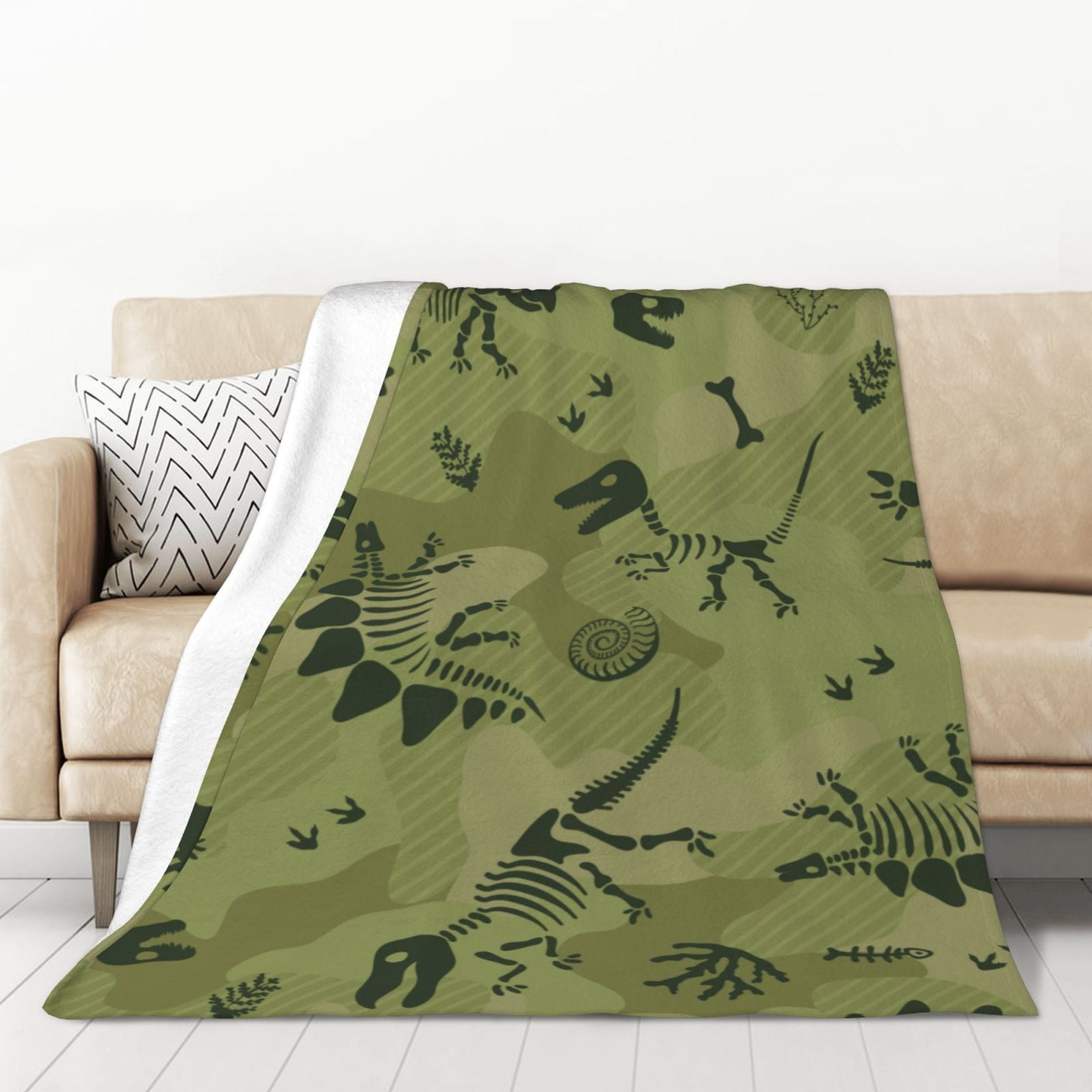 XMXT Flannel Warm Throw Blanket, Green Dinosaur Skeleton Bedroom Decor ...