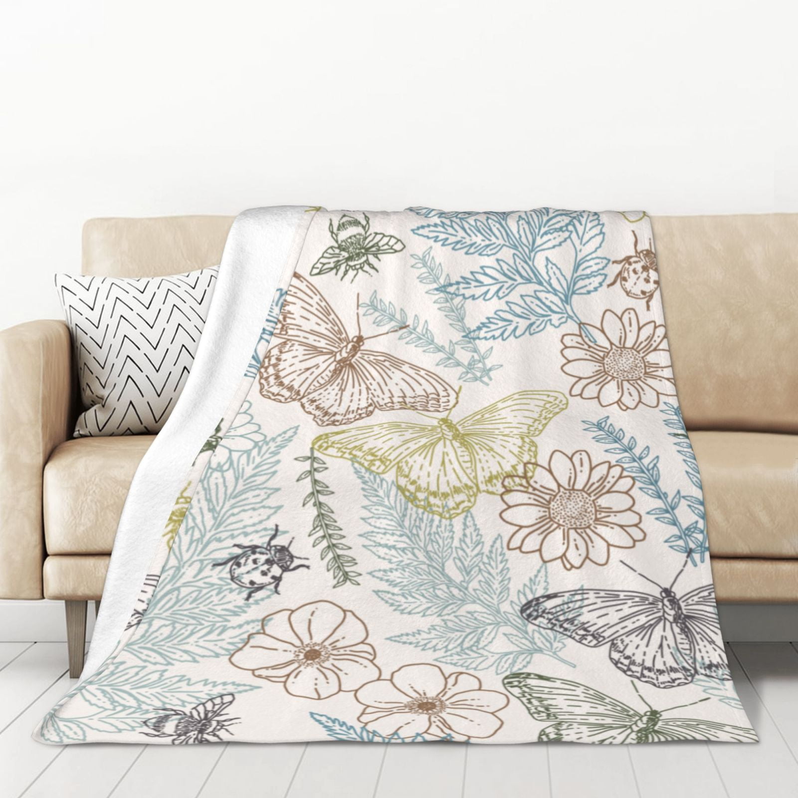 XMXT Flannel Warm Throw Blanket, Hand Painted Butterfly Insects Bedroom ...