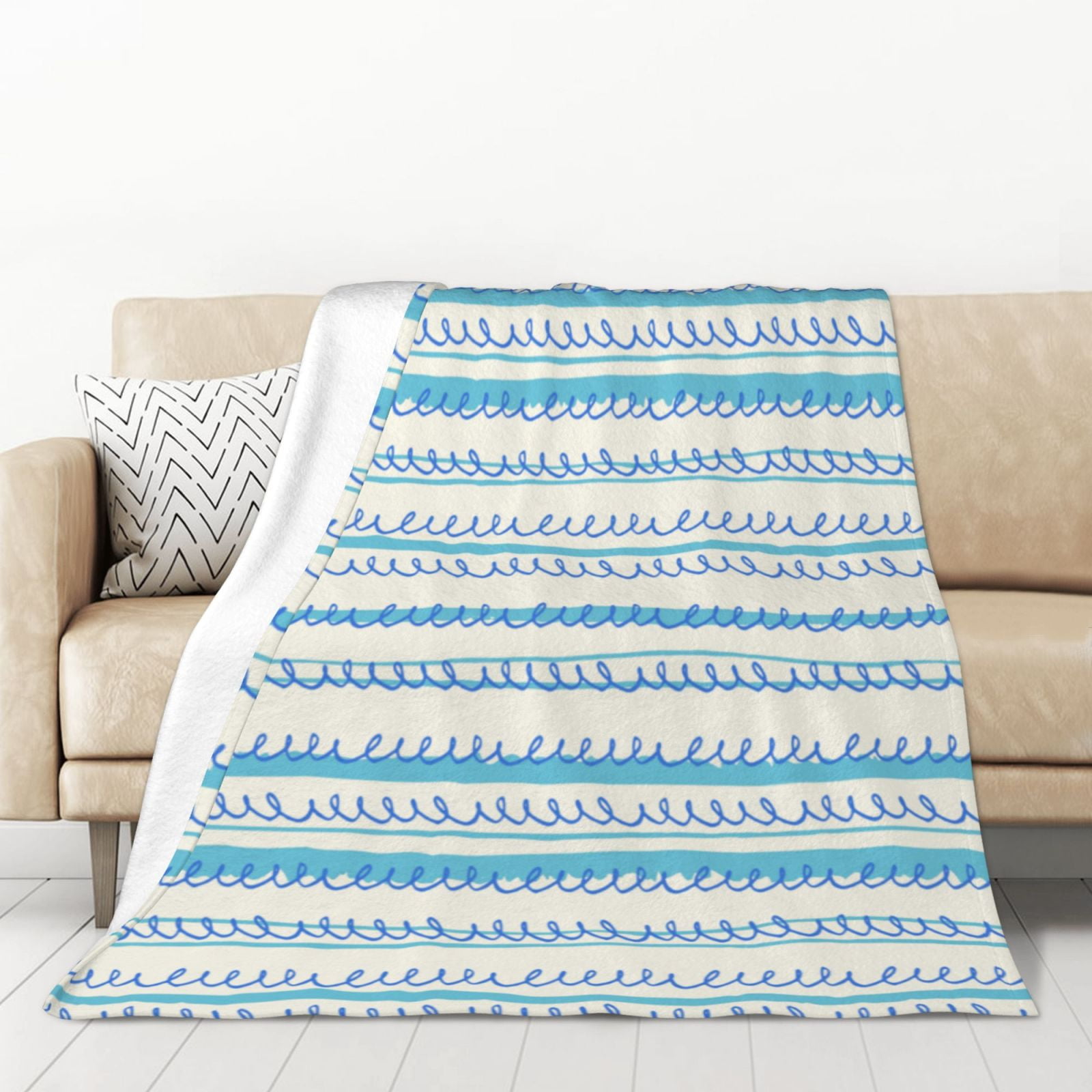 XMXT Flannel Warm Throw Blanket, Simple Wave Print Bedroom Decor ...