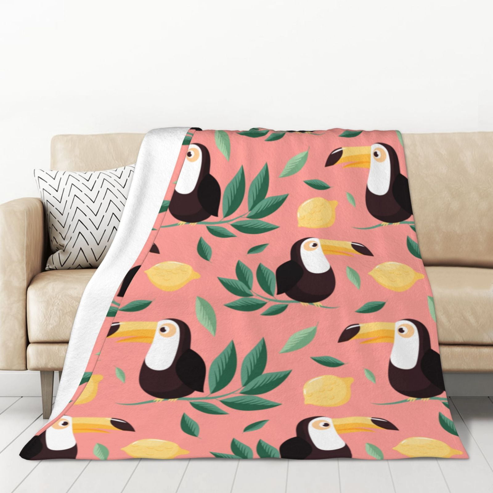 XMXT Flannel Warm Throw Blanket, Toucan Lemon Print Bedroom Decor ...