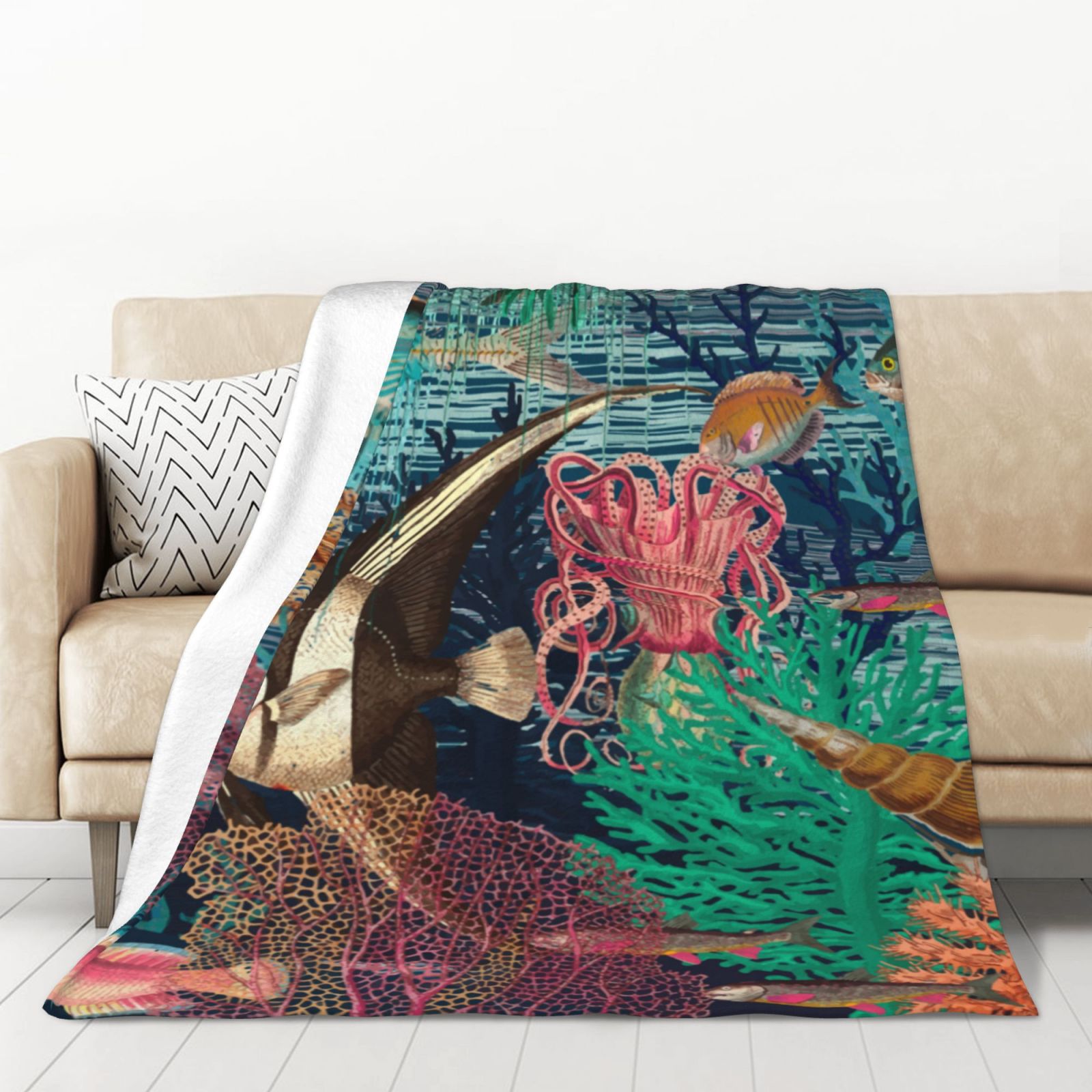 XMXT Flannel Warm Throw Blanket, Watercolor Underwater Creatures ...