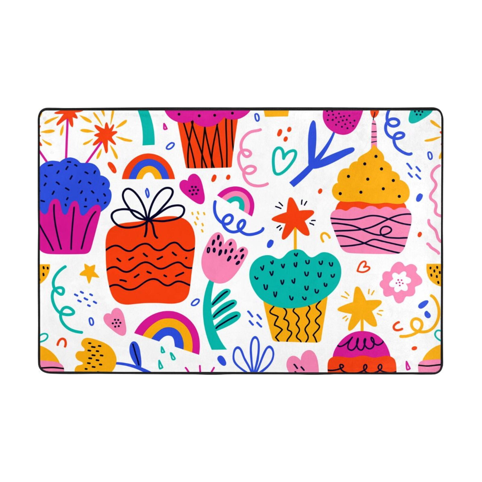 XMXT Indoor Area Rug Mat, Colorful Birthday Cakes Non-Slip Polyester ...