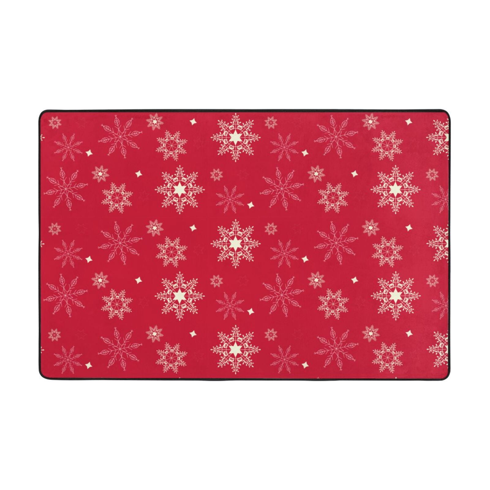 XMXT Indoor Area Rug, Red Christmas Snowflakes Non-Slip Polyester Rugs ...