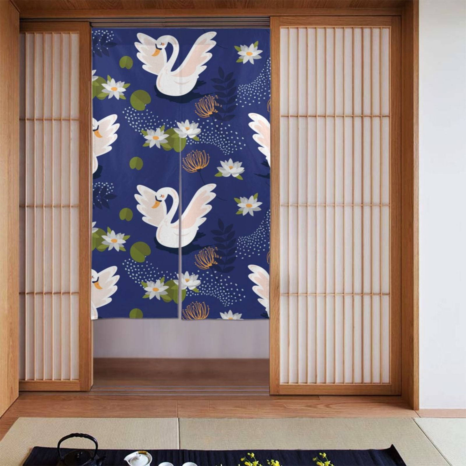 XMXT Japanese Noren Doorway Room Divider Curtain,Beautiful Swan Print ...