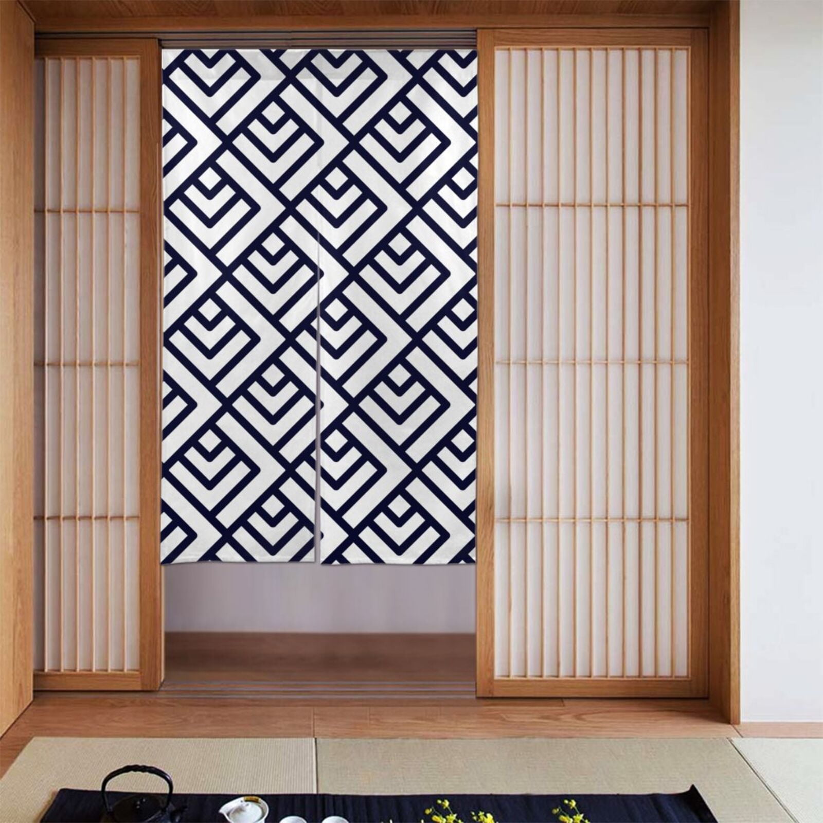 XMXT Japanese Noren Doorway Room Divider Curtain,Black Greek Key Print ...