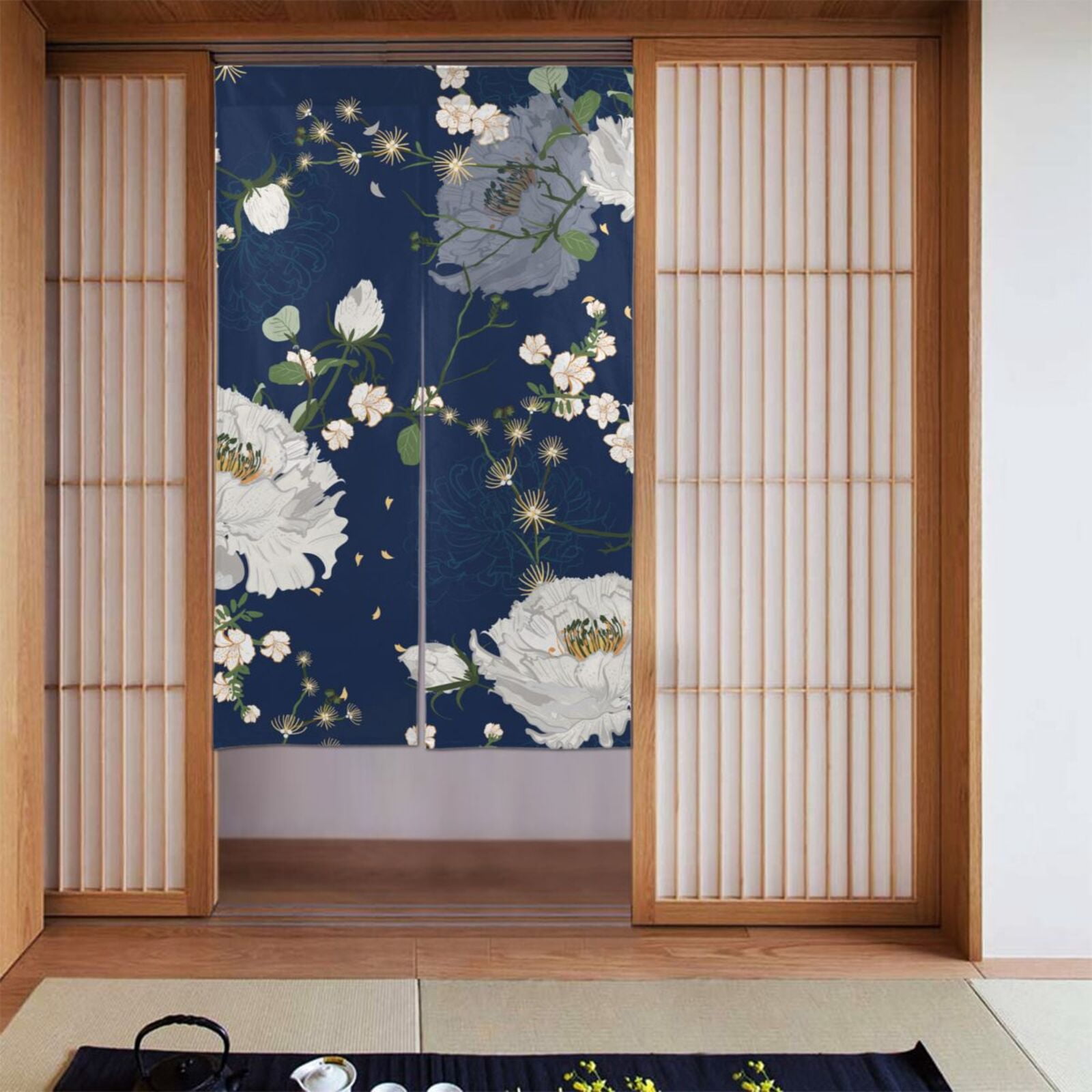 XMXT Japanese Noren Doorway Room Divider Curtain,Blooming White Florals ...