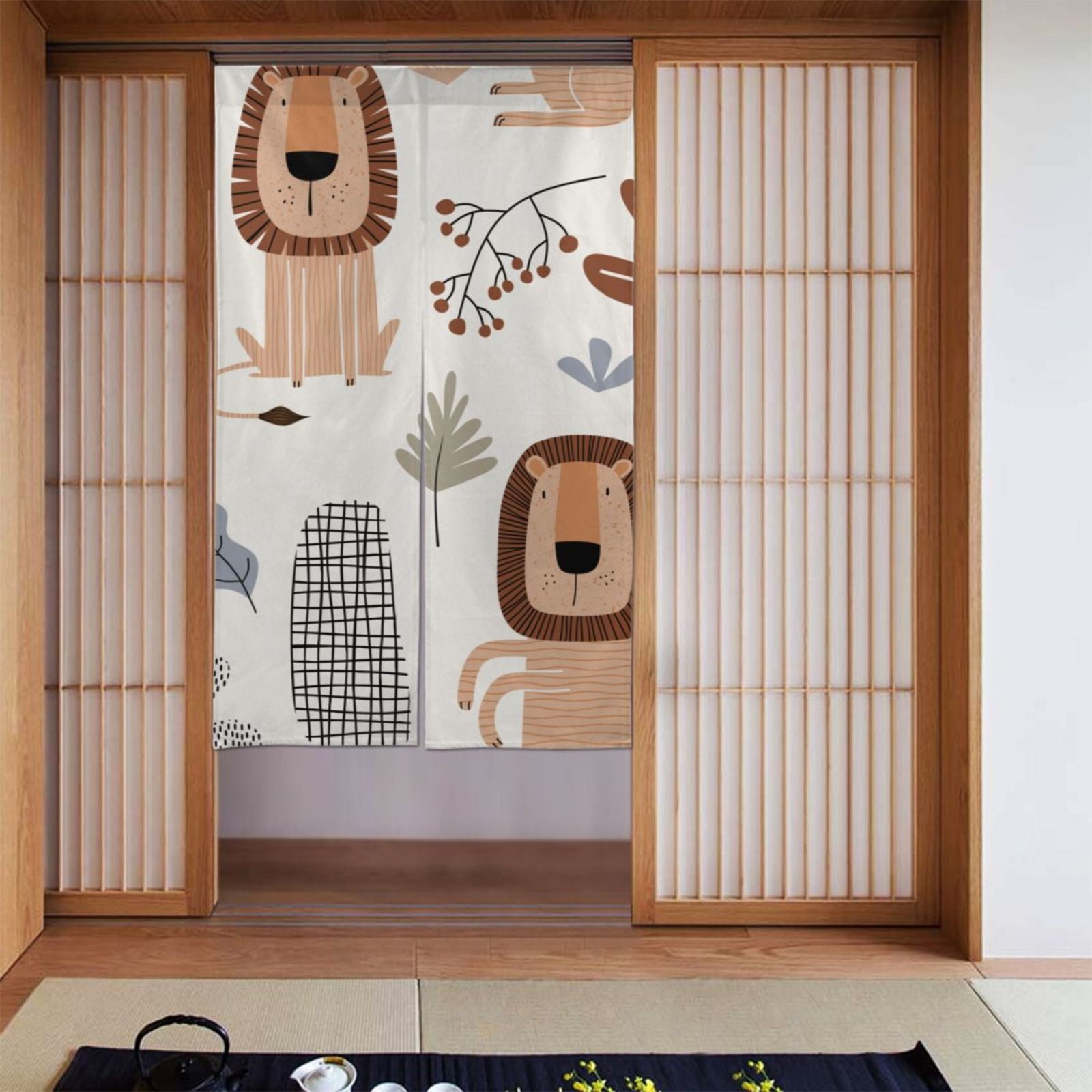 XMXT Japanese Noren Doorway Room Divider Curtain,Boho Lion Hand Drawing ...