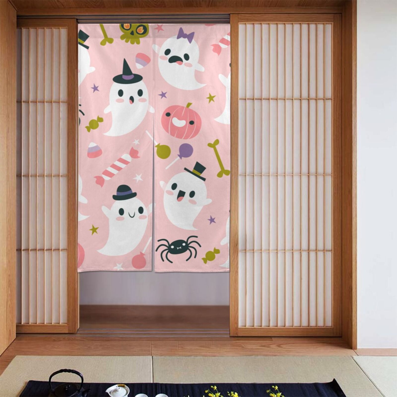 XMXT Japanese Noren Doorway Room Divider Curtain,Cute Ghosts Pink ...