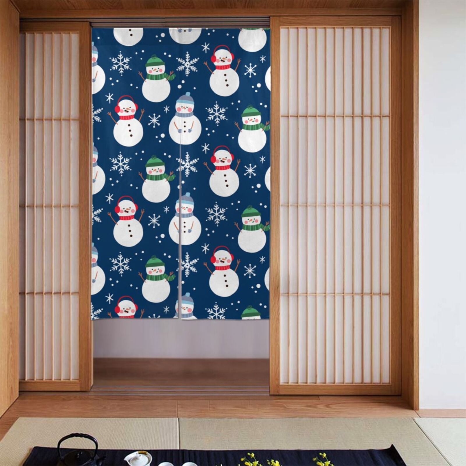 XMXT Japanese Noren Doorway Room Divider Curtain,Cute Snowman Blue ...