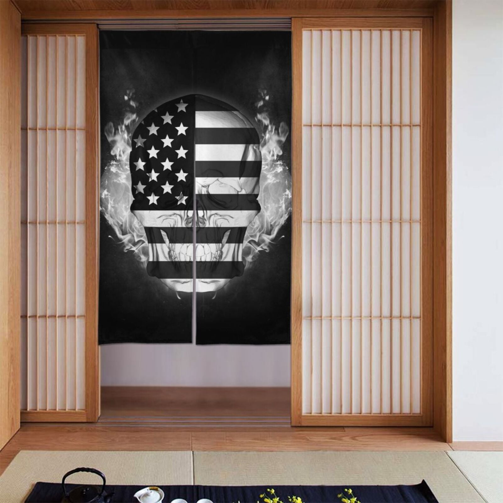 XMXT Japanese Noren Doorway Room Divider Curtain,Flame Skull Flag Print ...