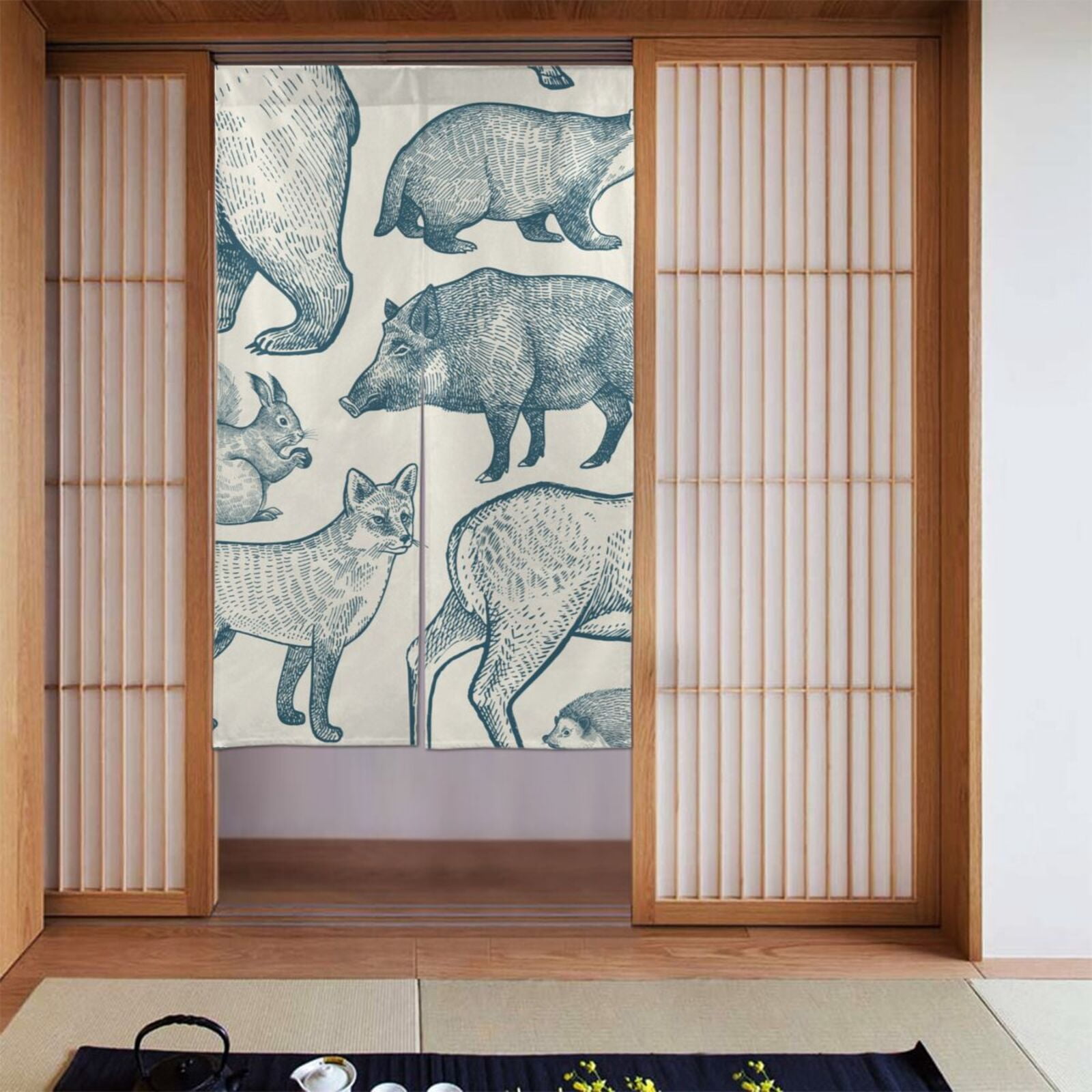 XMXT Japanese Noren Doorway Room Divider Curtain,Fox Animal Line ...